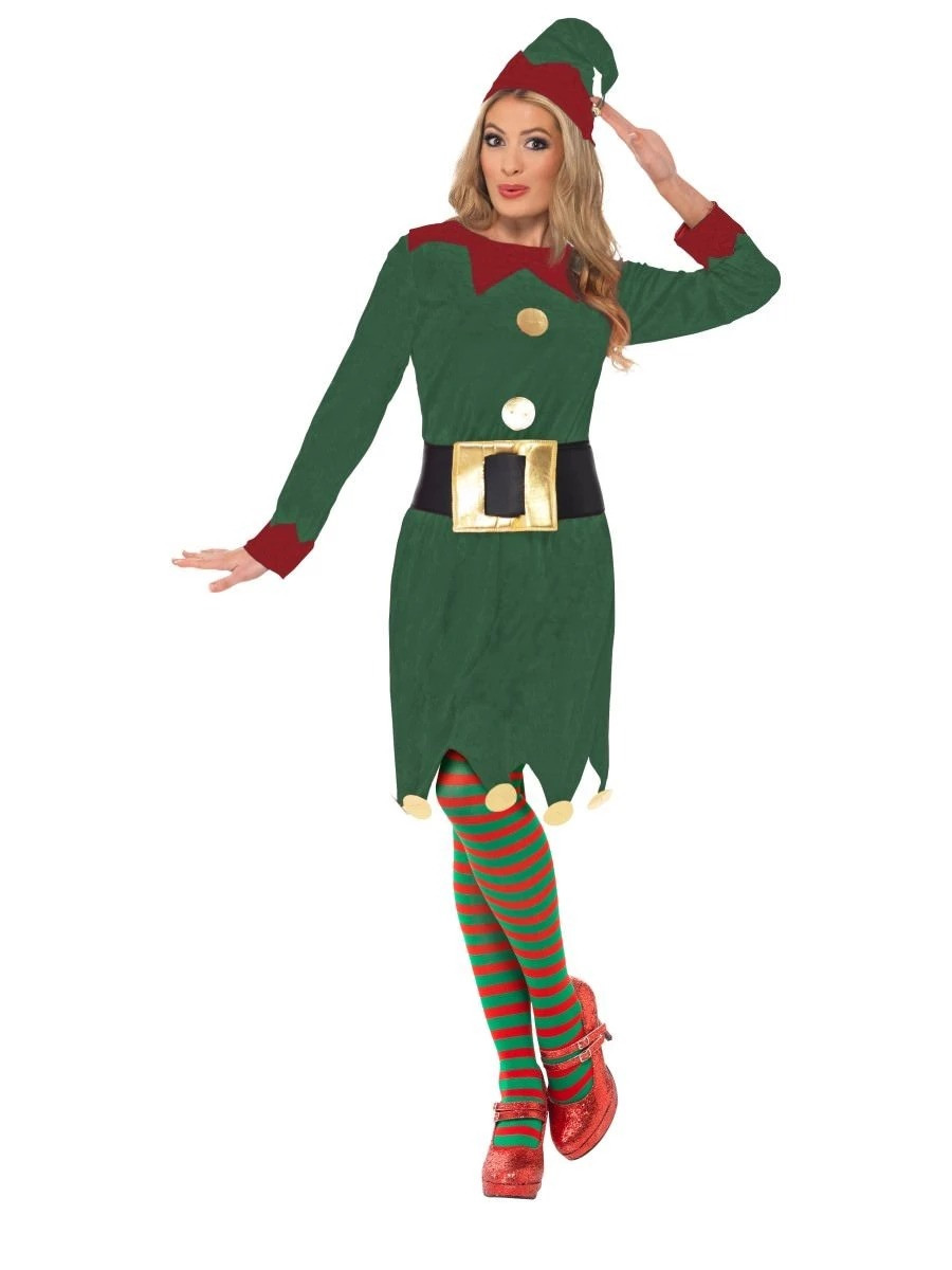 42" Red & Green Female Elf Costume with Dress & Belt | Christmas Central