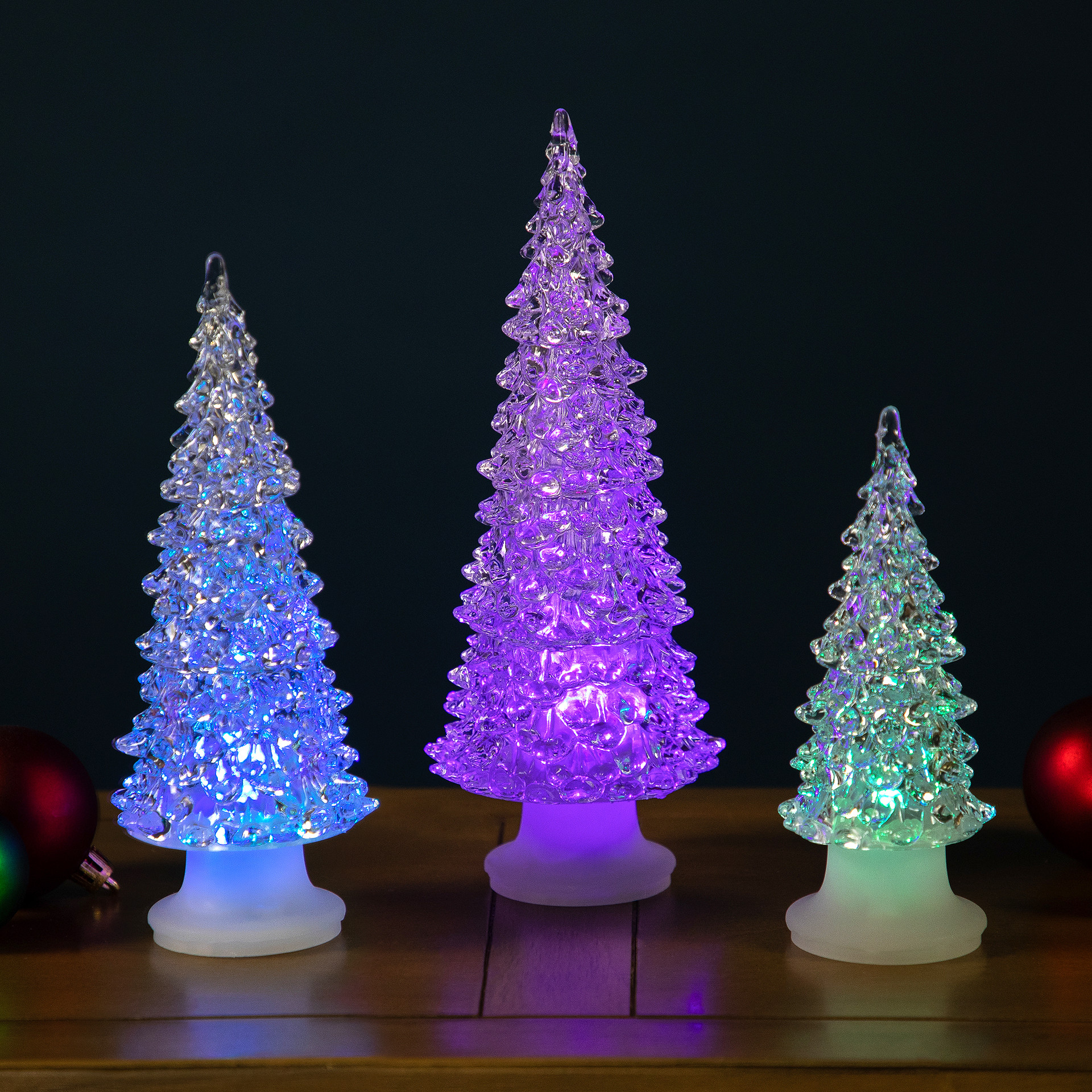 Clear Color Changing LED Lighted Christmas Trees - Set of 3 | Christmas ...