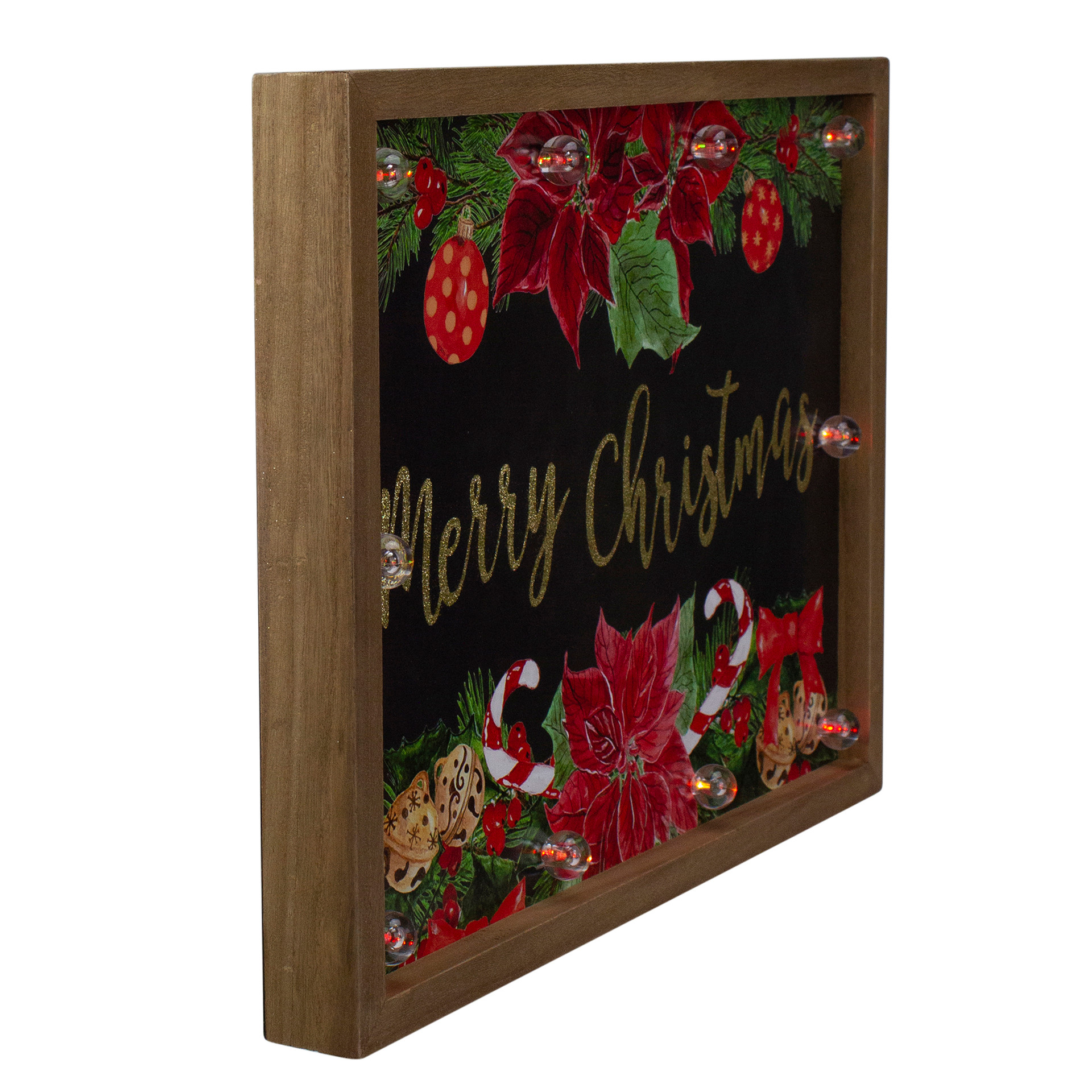 15.75" Brown "Merry Christmas" with Poinsettias Wooden Christmas Plaque ...