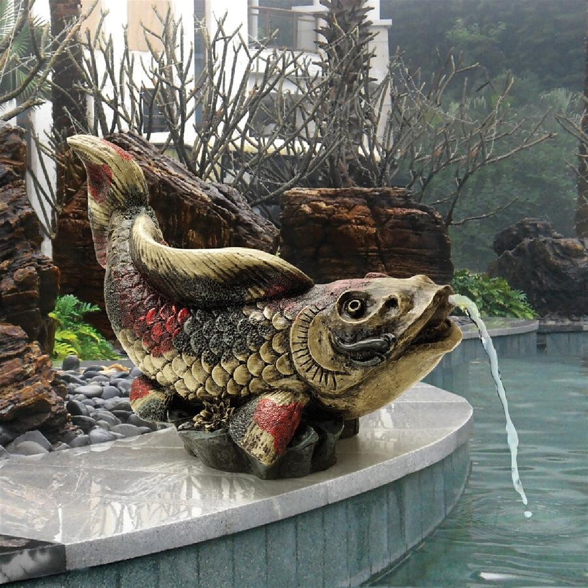 16" Asian Koi Fish Piped Garden Statue | Christmas Central