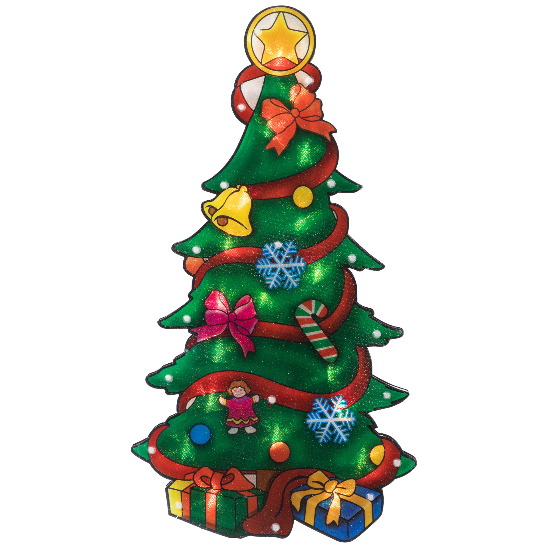 17.75" Lighted Christmas Tree with Presents Window Silhouette ...