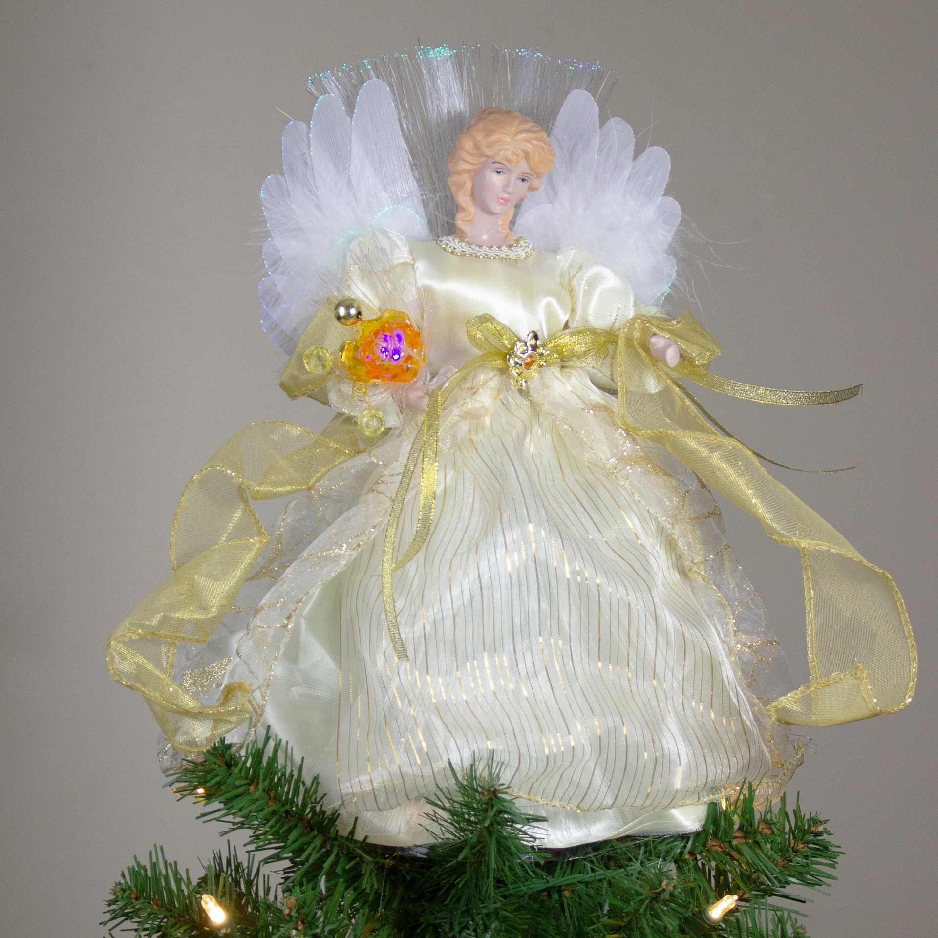 12" Ivory & Gold Lighted Angel Christmas Tree Topper | Christmas Central