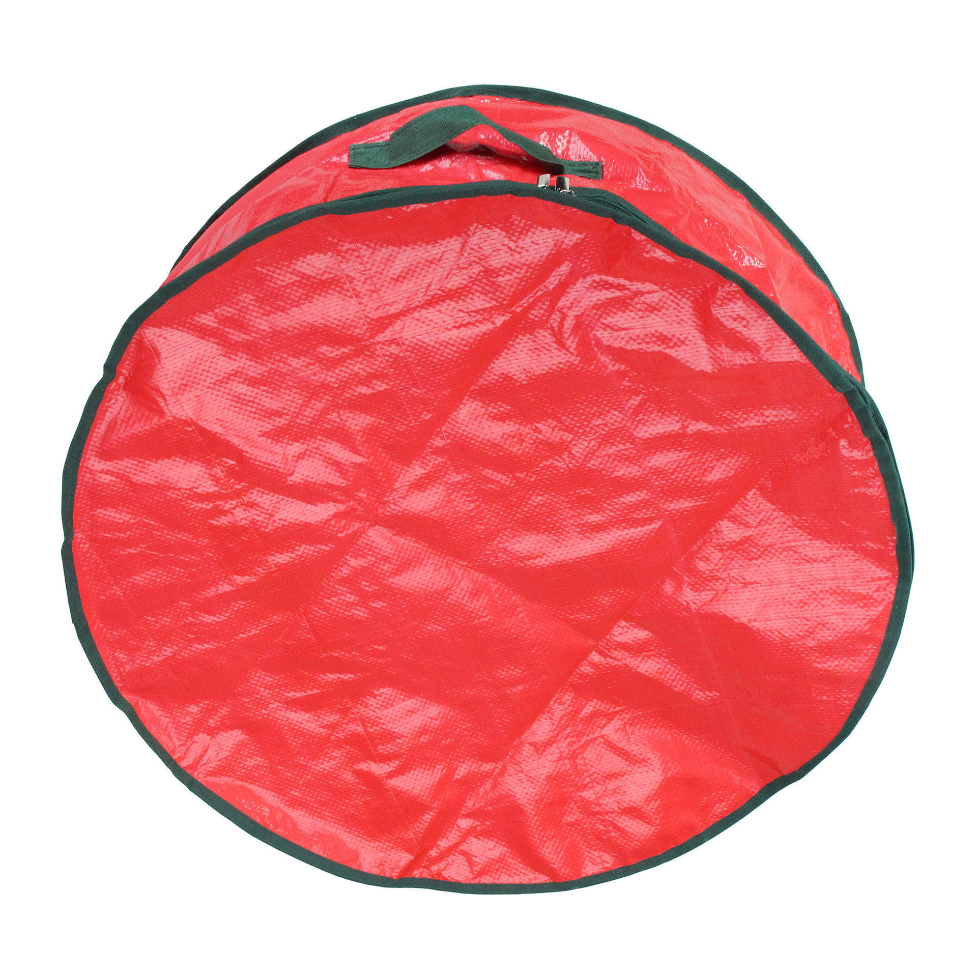 24” Red & Green Christmas Wreath Round Storage Bag with Carrying Handle ...