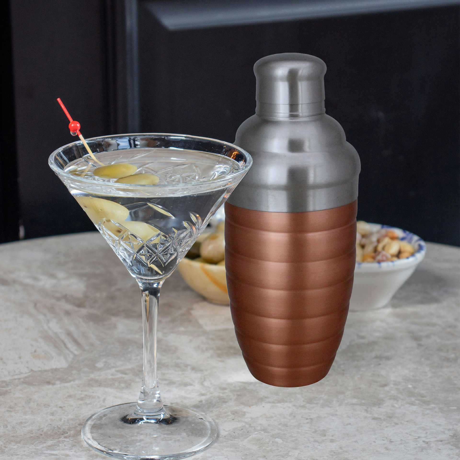 Copper Finished Ribbed Stainless Steel Martini Cocktail Shaker 17oz ...