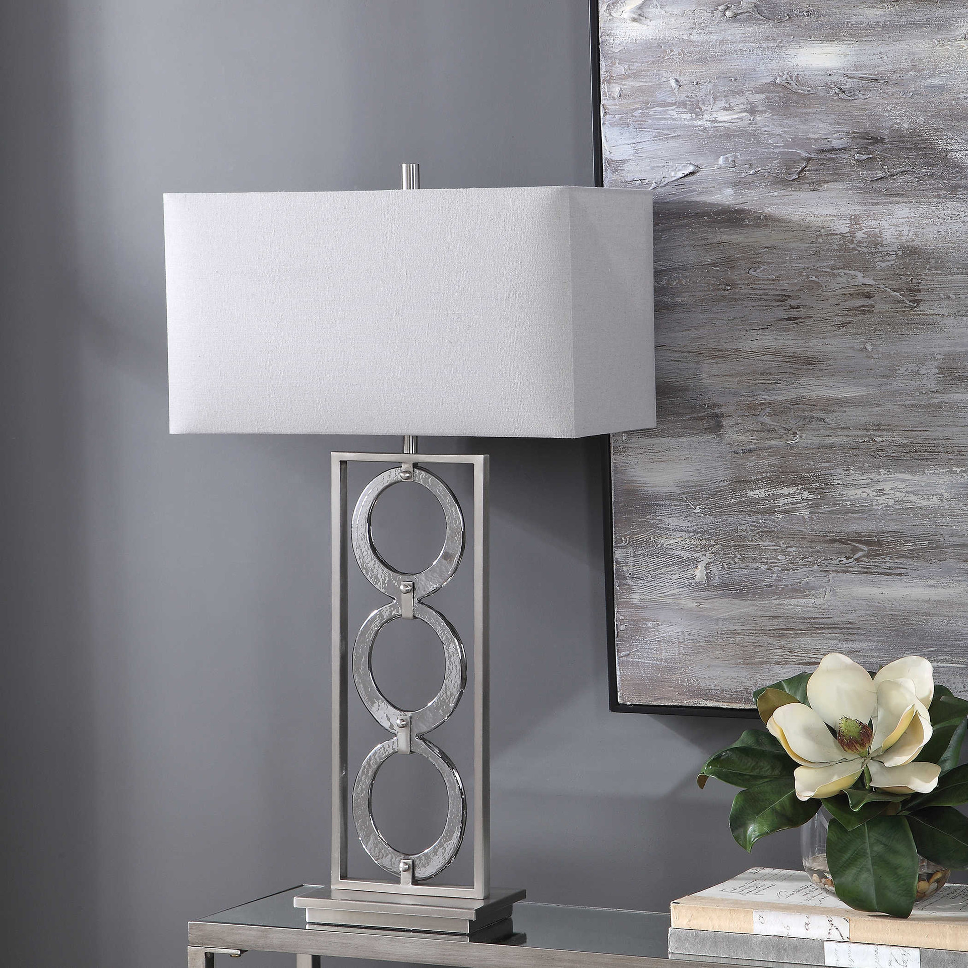 31.75" Modern Table Lamp with Gray Rectangle Drum Shade | Christmas Central