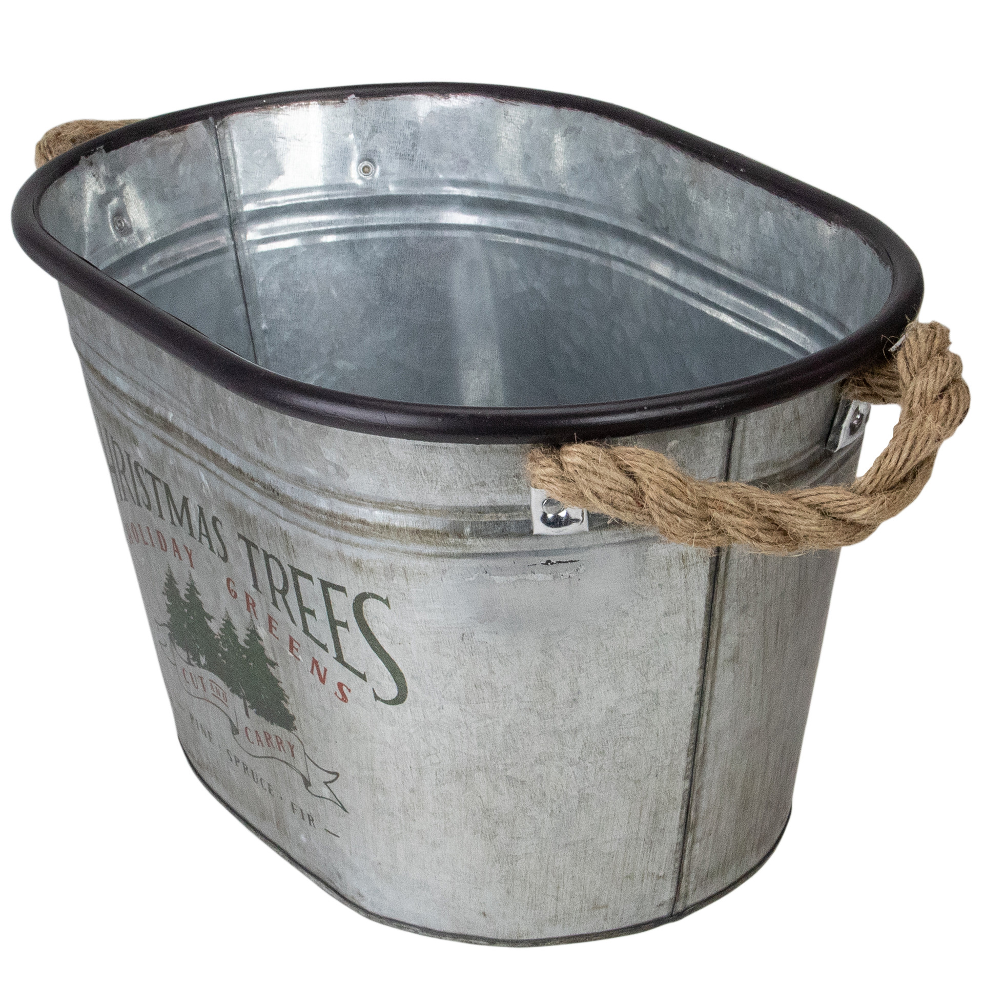 11" Silver Oval Christmas Tree Bucket With Jute Rope | Christmas Central