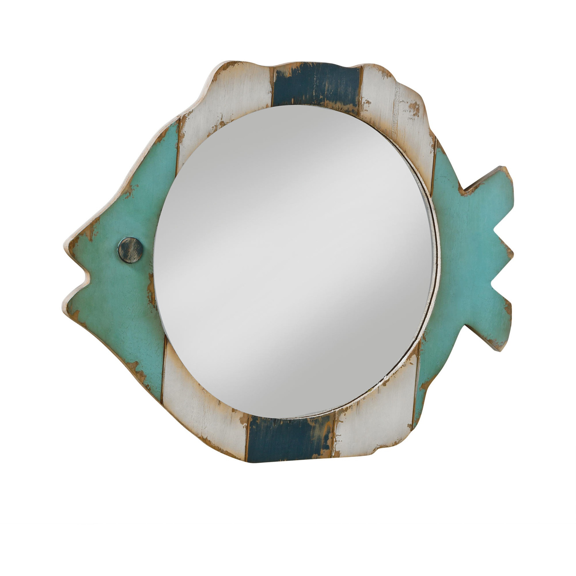 25.25" Blue & White Fish Frame Wall Hanging Mirror | Christmas Central
