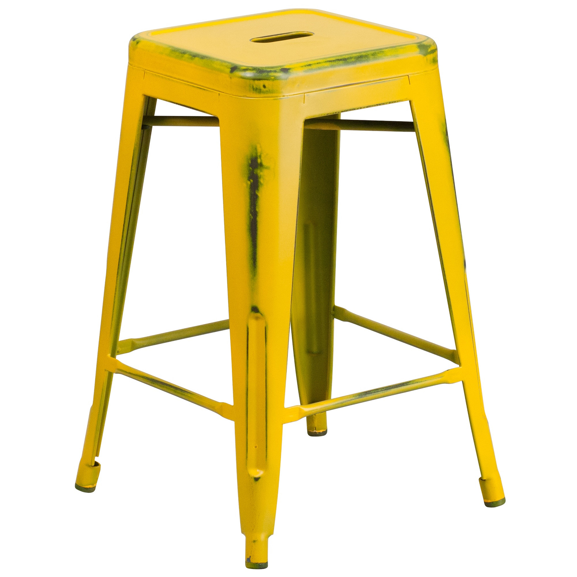 24'' Yellow Distressed Backless Industrial Style Outdoor Patio Counter ...