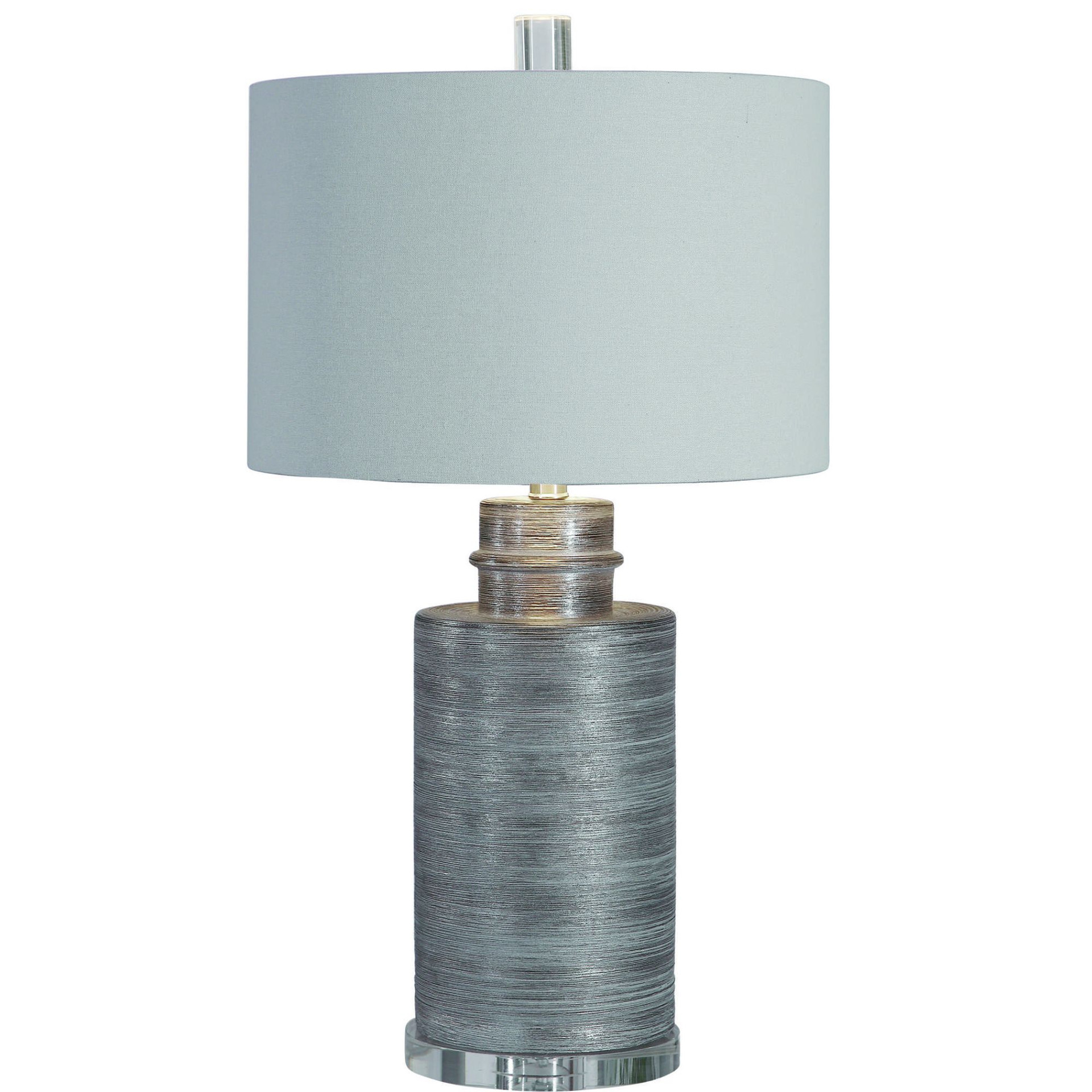 29" Ribbed Textured Silver Ceramic Table Lamp with White Hardback Drum ...