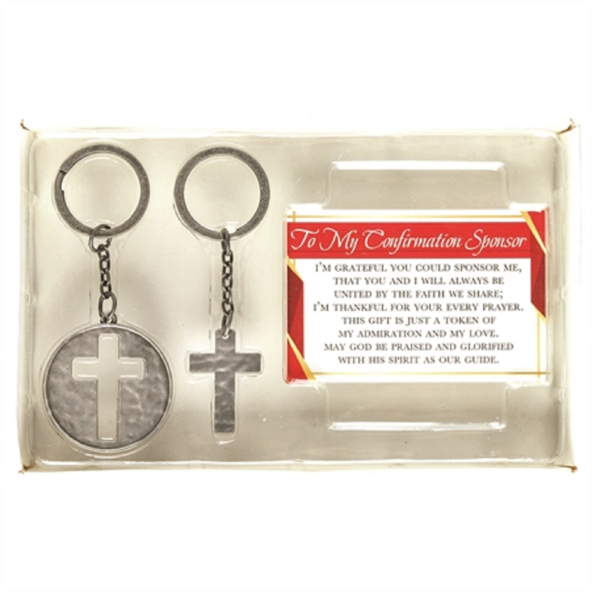 Set of 2 Silver & Beige To My Confirmation Sponsor Religious Key Chains ...
