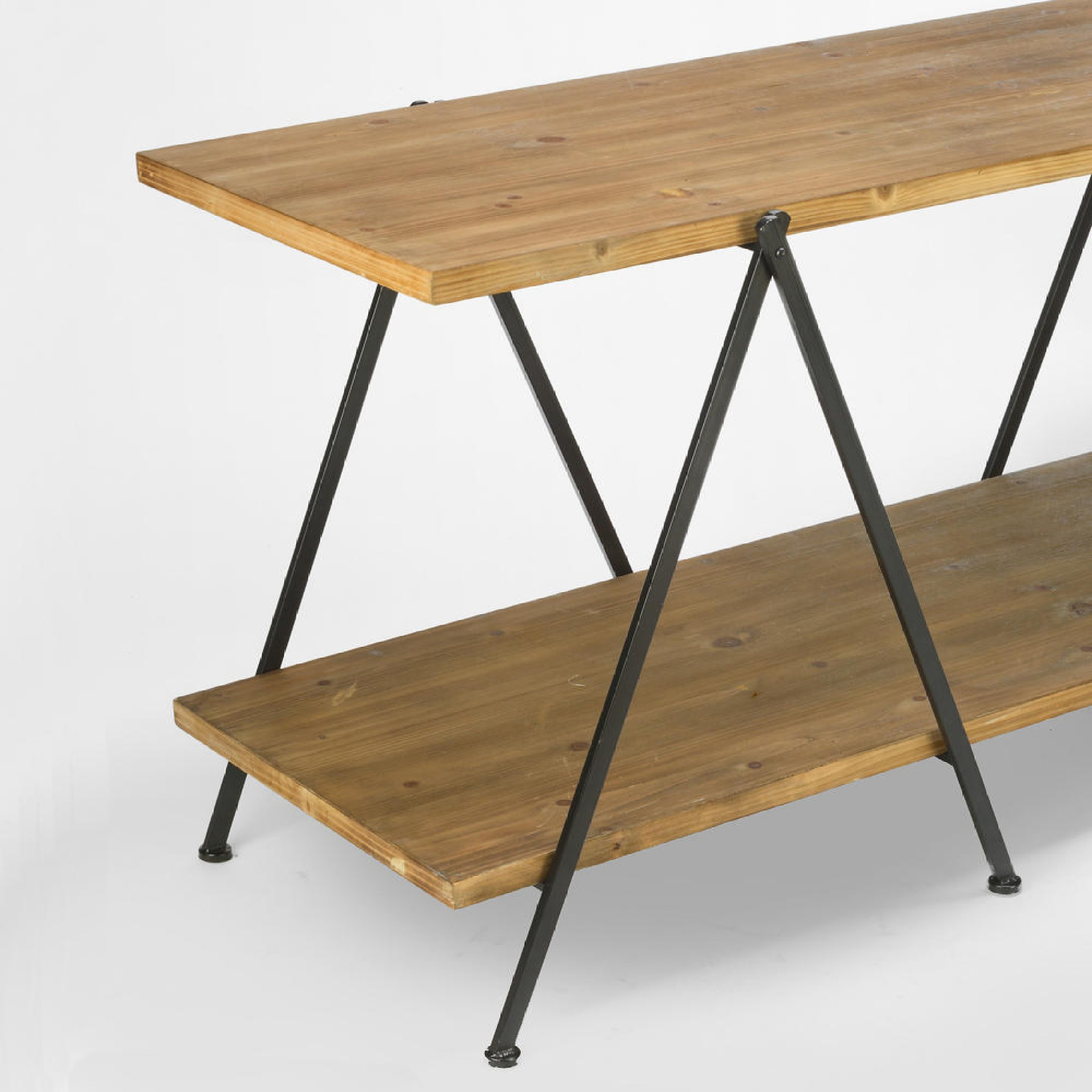 60.75" Brown & Black Two-Tier Plank Display Table | Christmas Central
