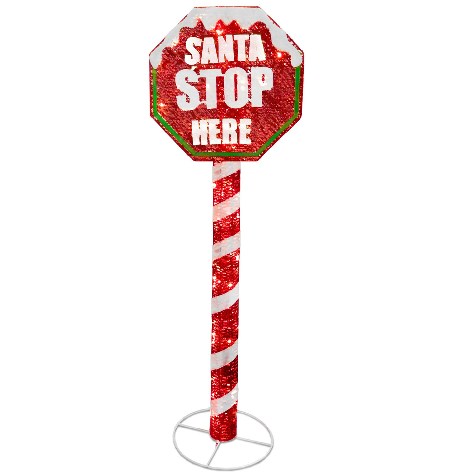 60" Red & White Stop Sign Decor with White LED Lights | Christmas Central