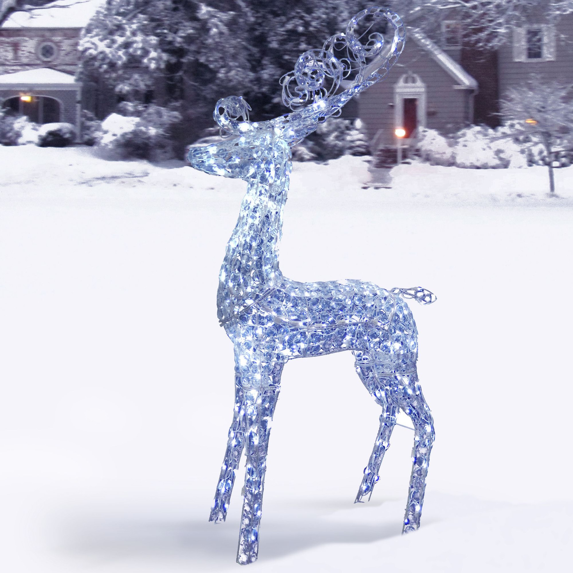 60" Blue Pre-Lit LED Standing Reindeer Christmas Outdoor Decoration ...