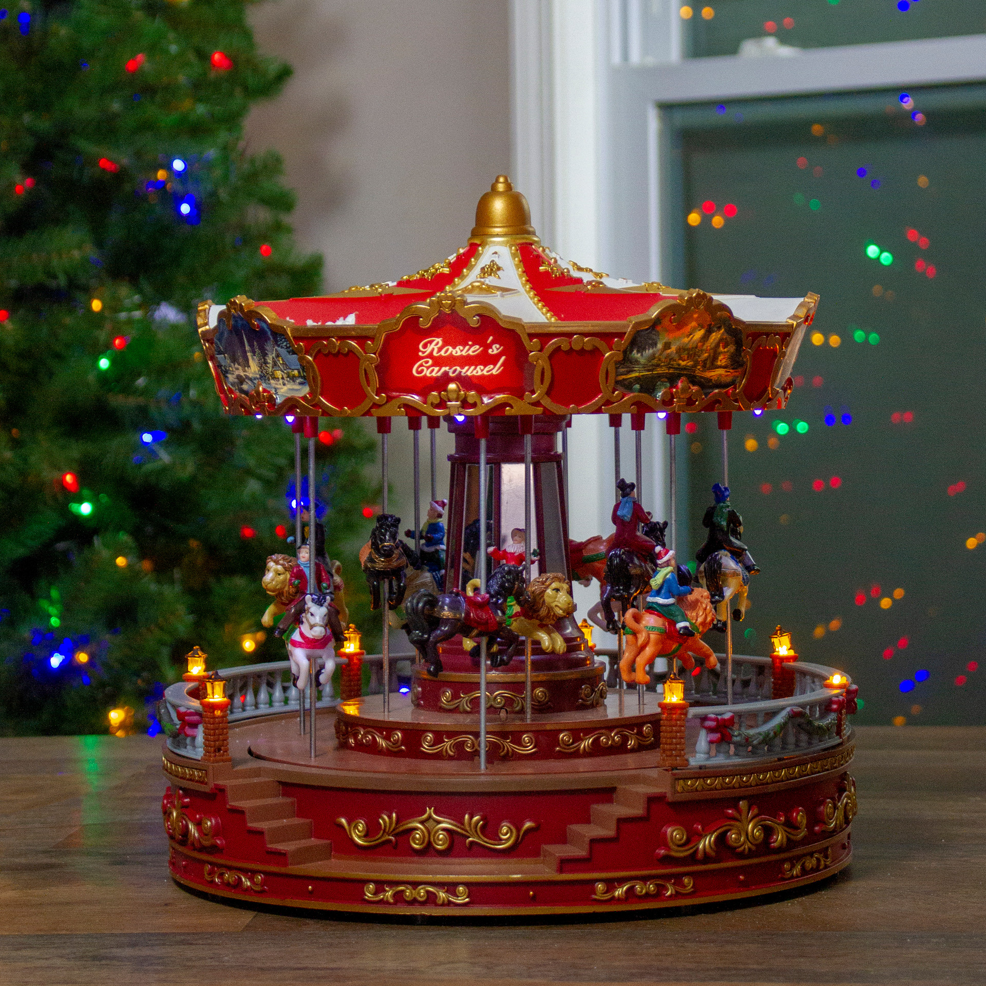 14" LED Lighted Carousel Revolving Christmas Decor with Music ...
