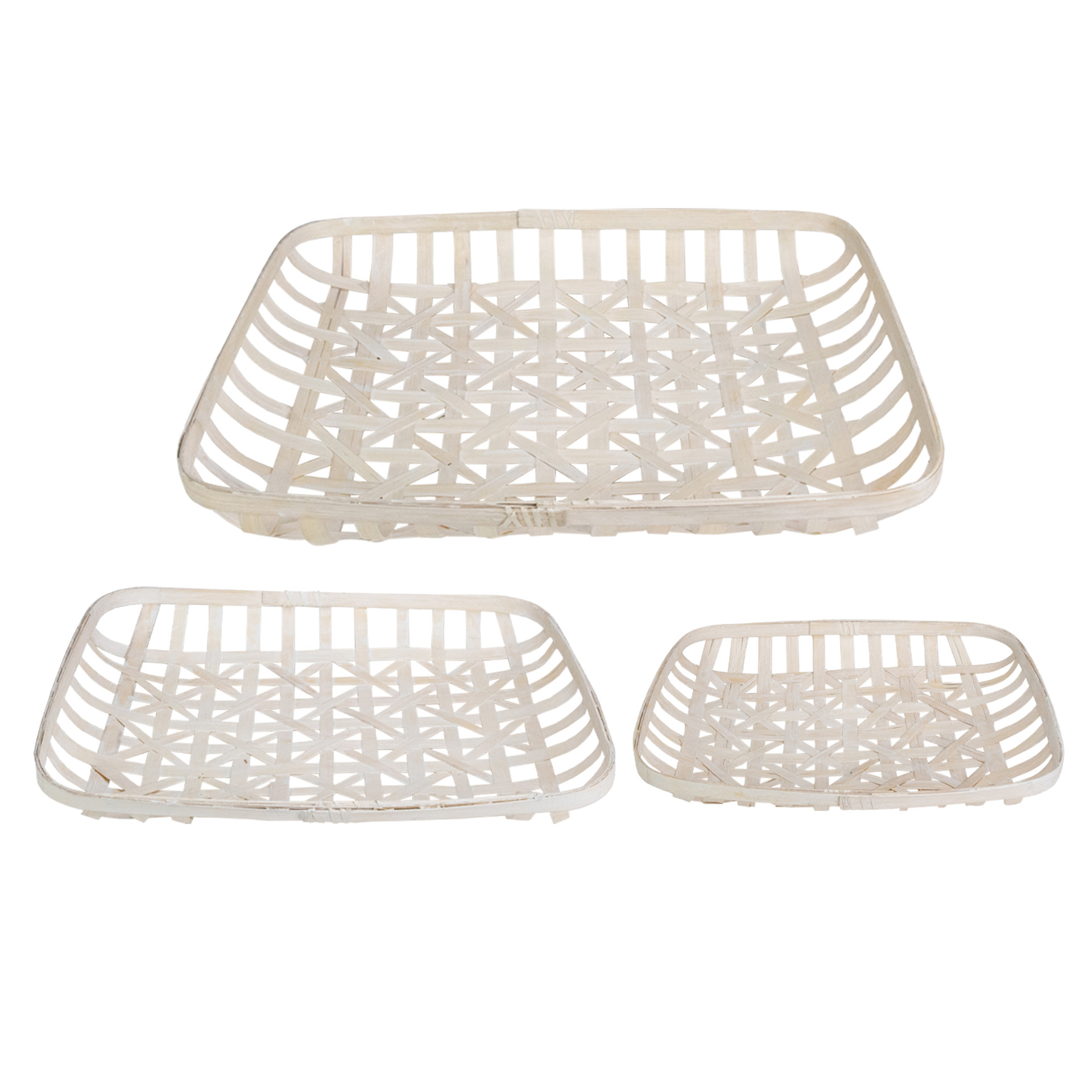 Set of 3 White Rectangular Lattice Tobacco Table Top Baskets ...