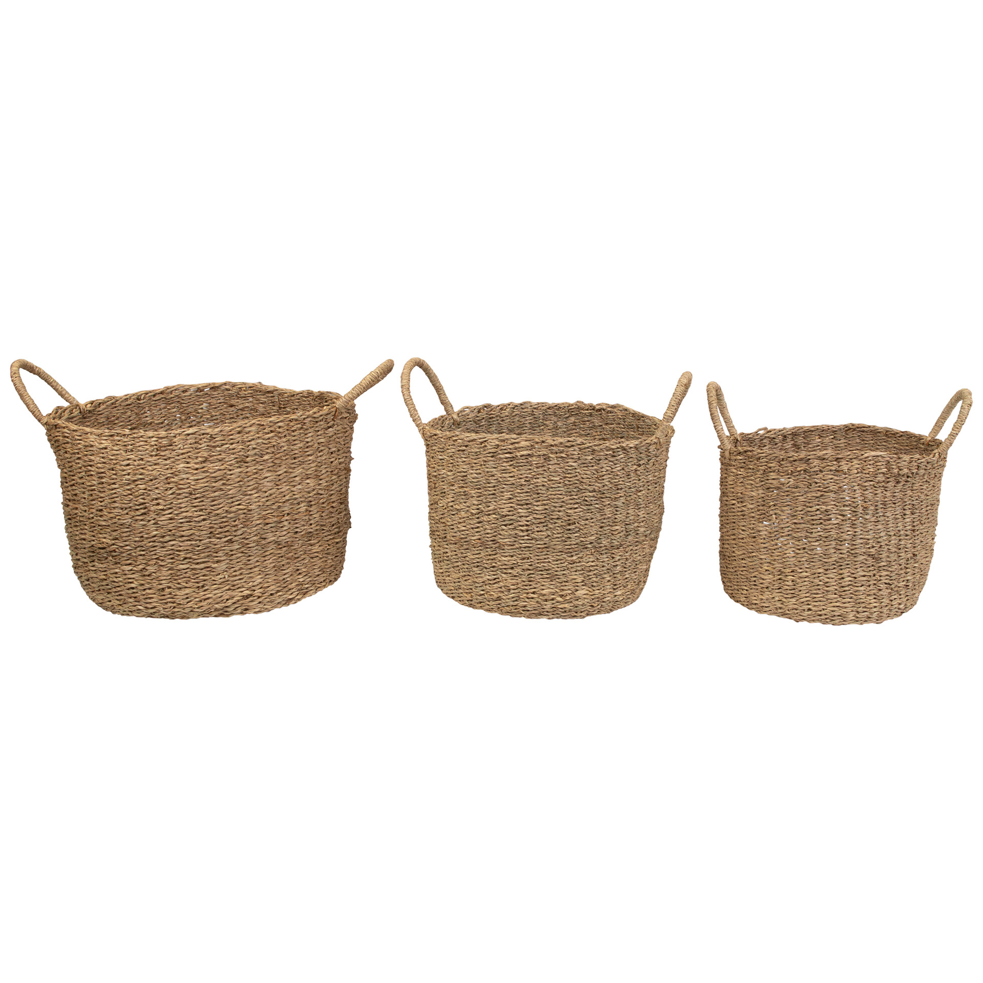 Natural Beige Round Seagrass Table & Floor Baskets - Set of 3 ...