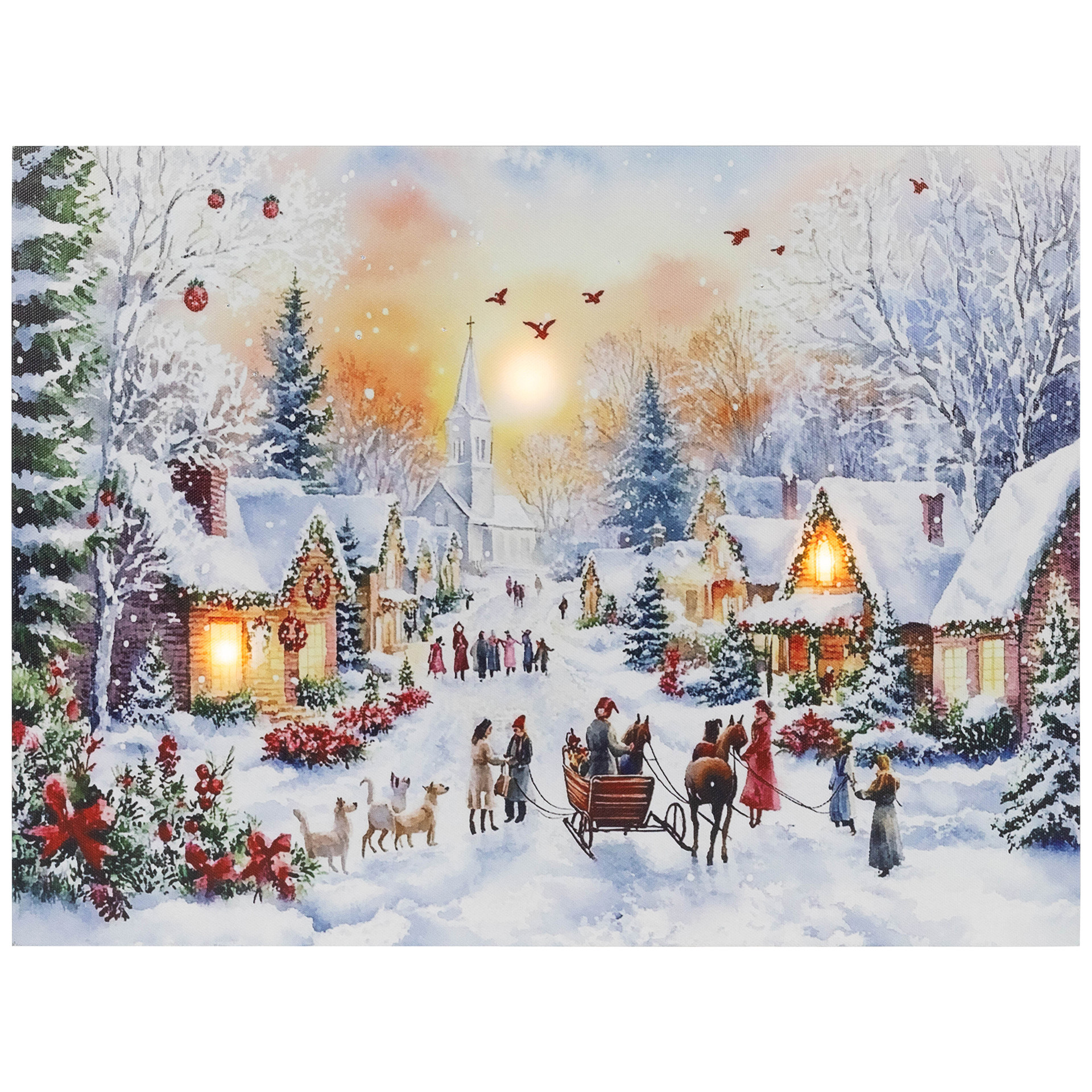 LED Lighted Fiber Optic Snowy Christmas Village Canvas Wall Art 11.75 ...