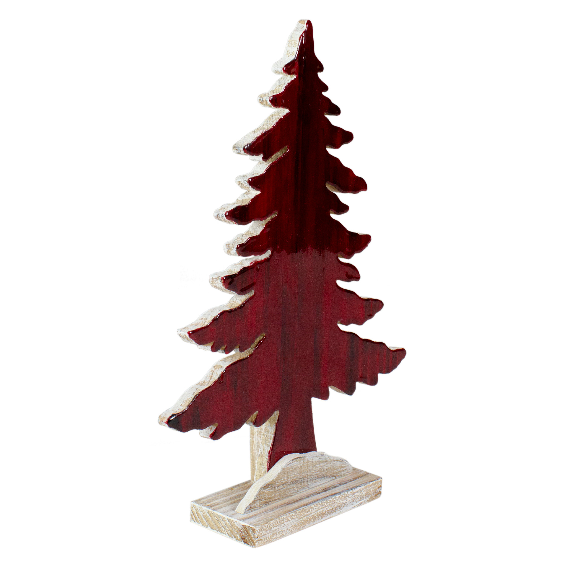 10.5" Red & White Stained Forest Tree Christmas Tabletop Decor ...