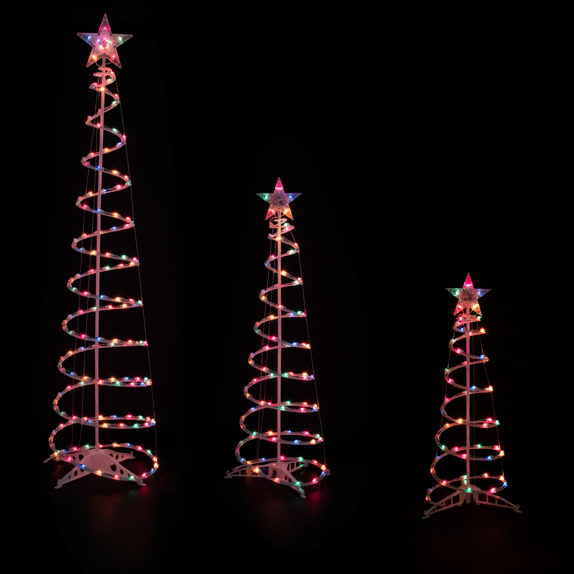 Set of 3 Lighted Multi-Color Spiral Christmas Trees - 3', 4', & 6 ...