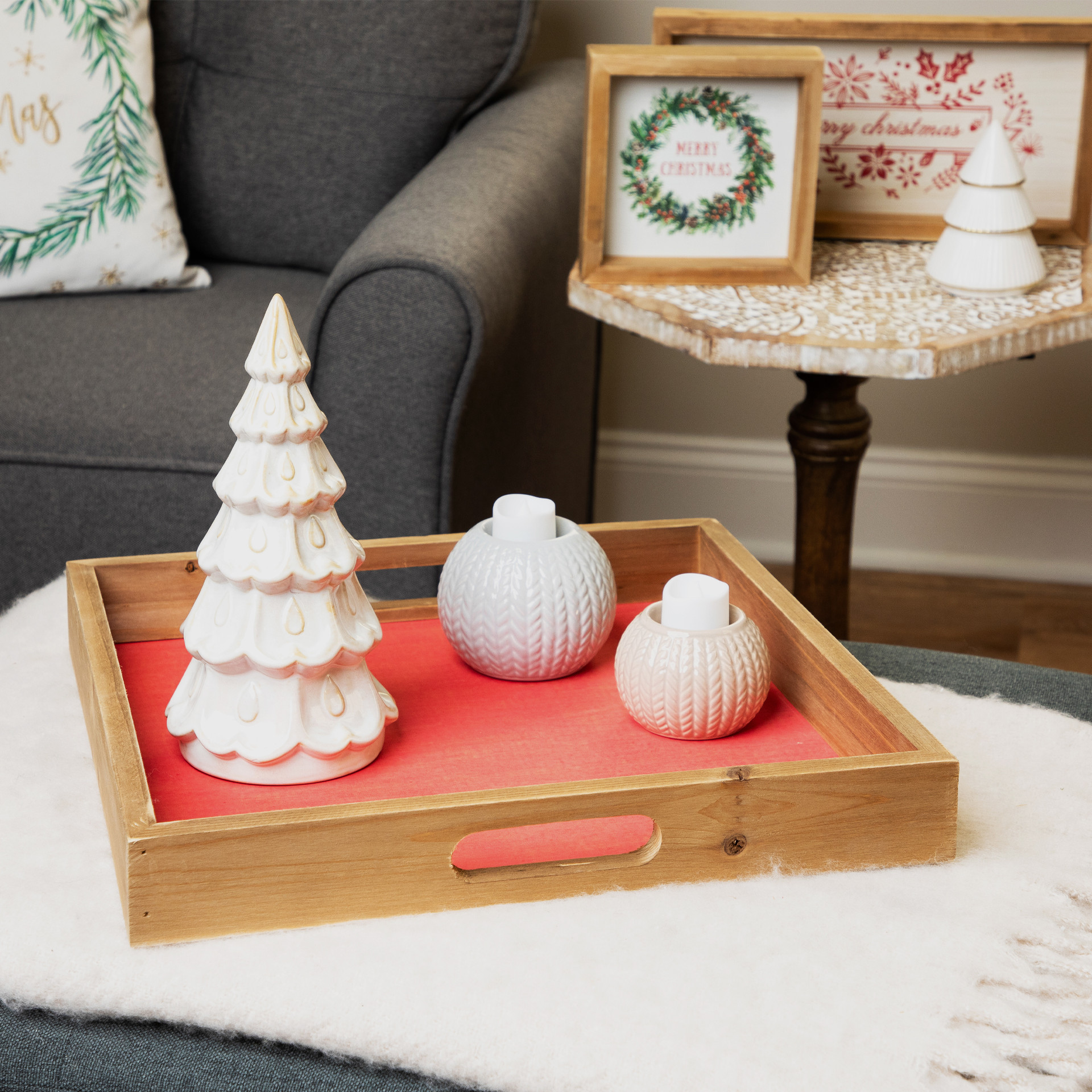 Set of 3 Merry Christmas Wood Plaques & Serving Tray with Handles 16 ...