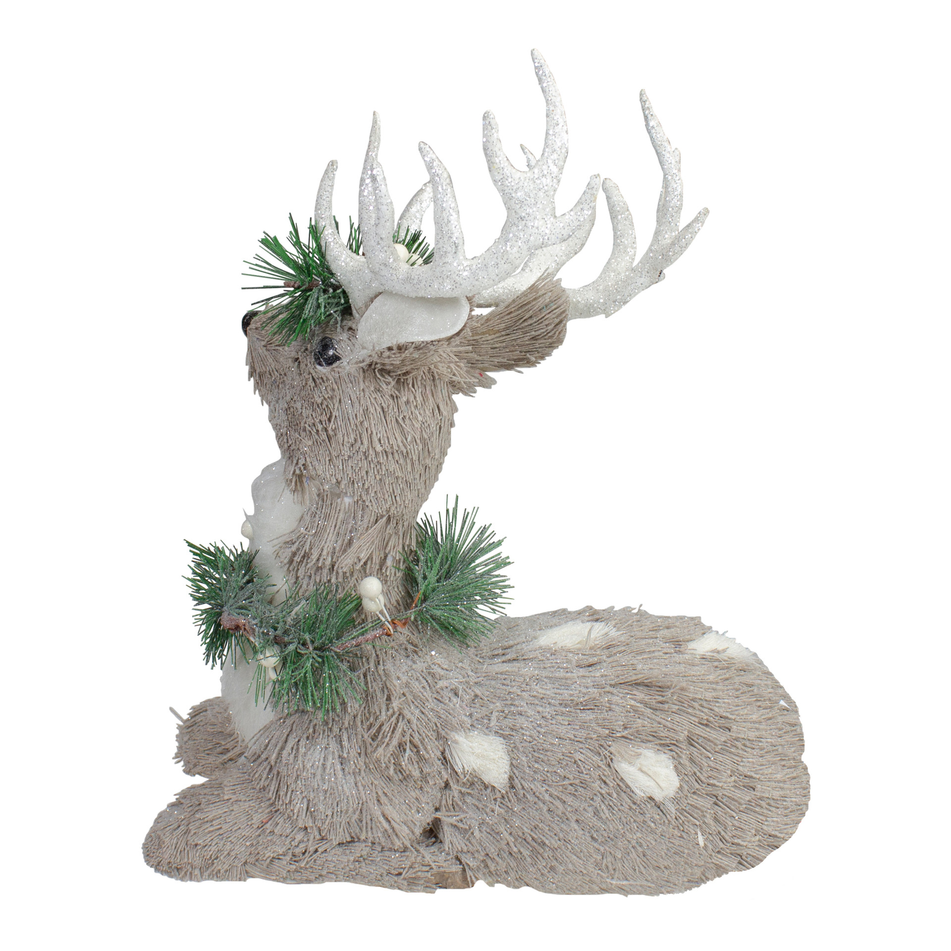12.75" Gray Sitting Sisal Reindeer with Wreath Christmas Figure ...