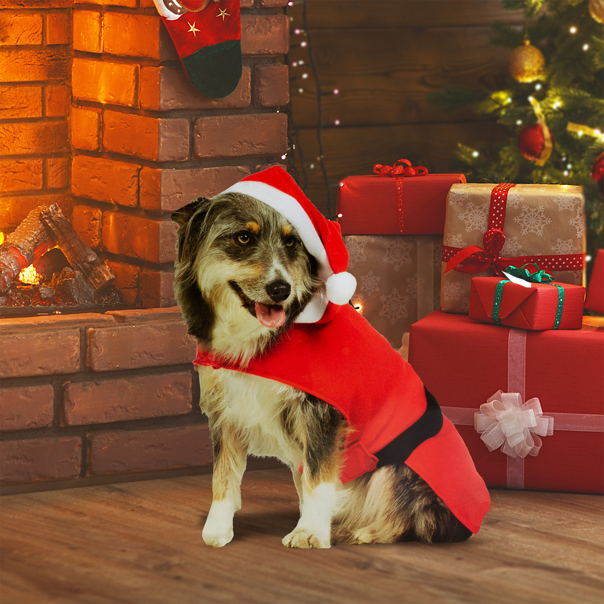 32" White & Red Santa Claus Dog Costume With a Hat - Size: S ...