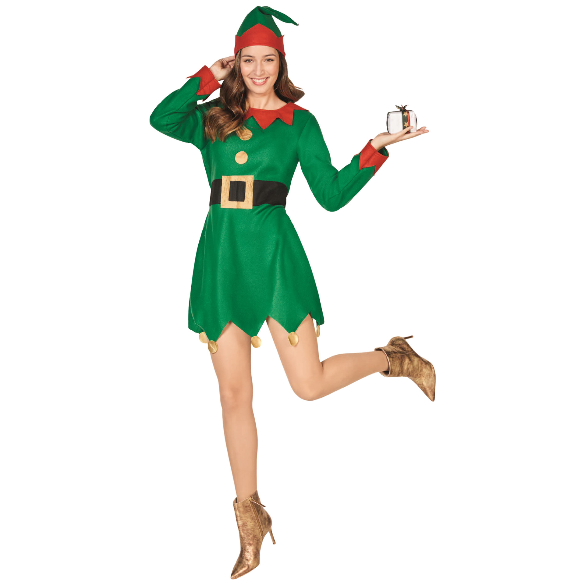 Women's Red & Green 2-Piece Elf Costume- Size Small | Christmas Central