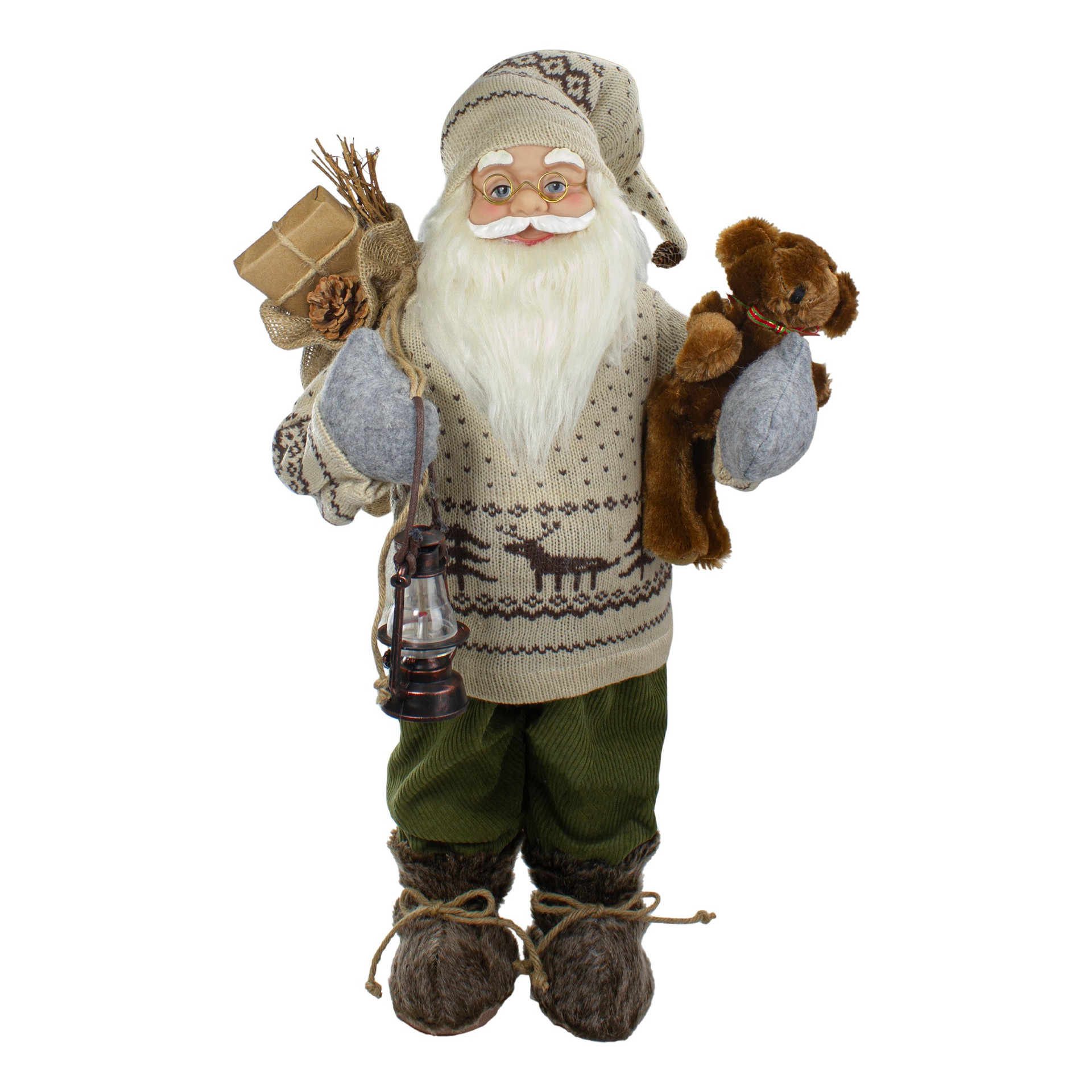 2' Standing Santa Christmas Figure with a Plush Bear | Christmas Central