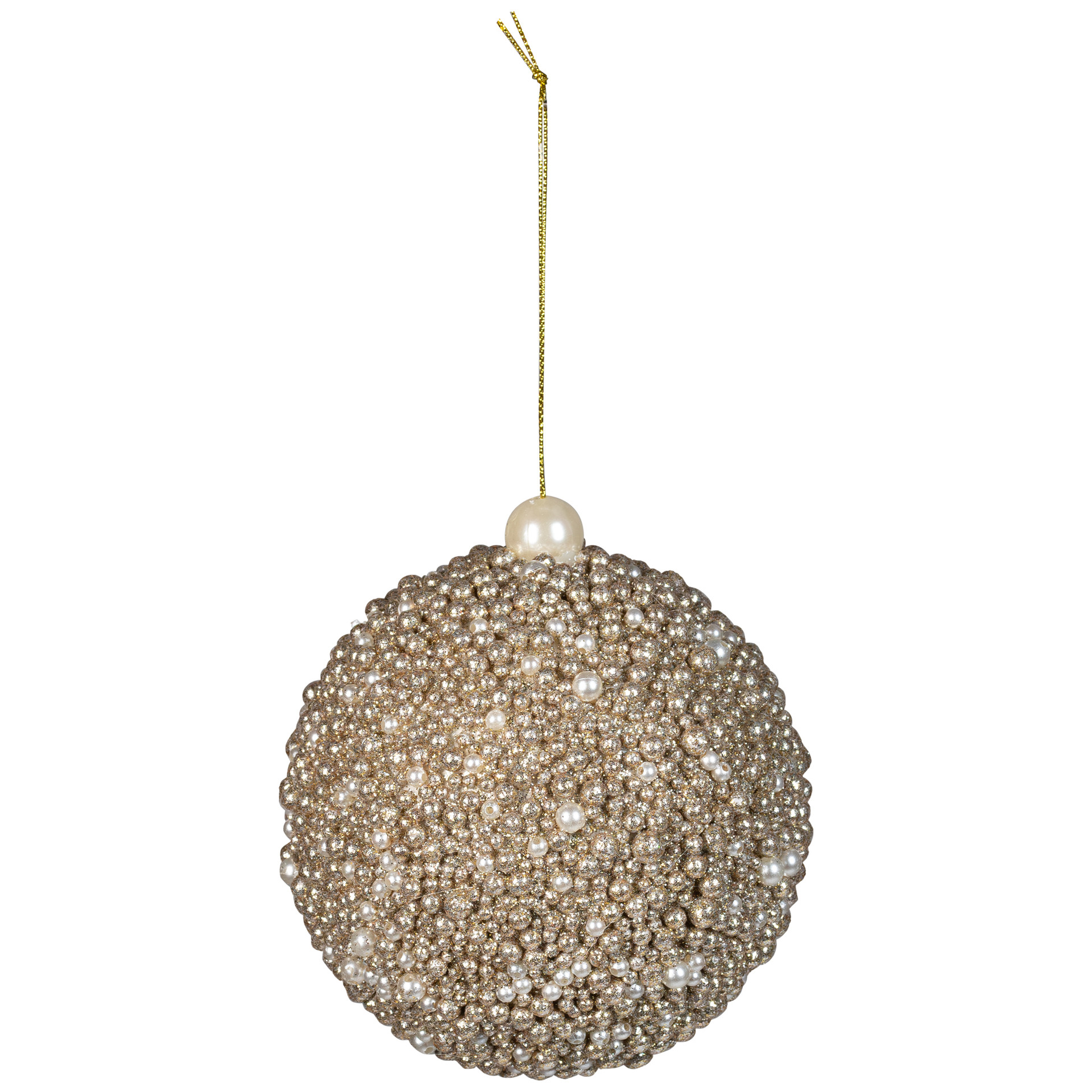 Glitter Beaded Christmas Ball Ornament - 4" - Gold | Christmas Central