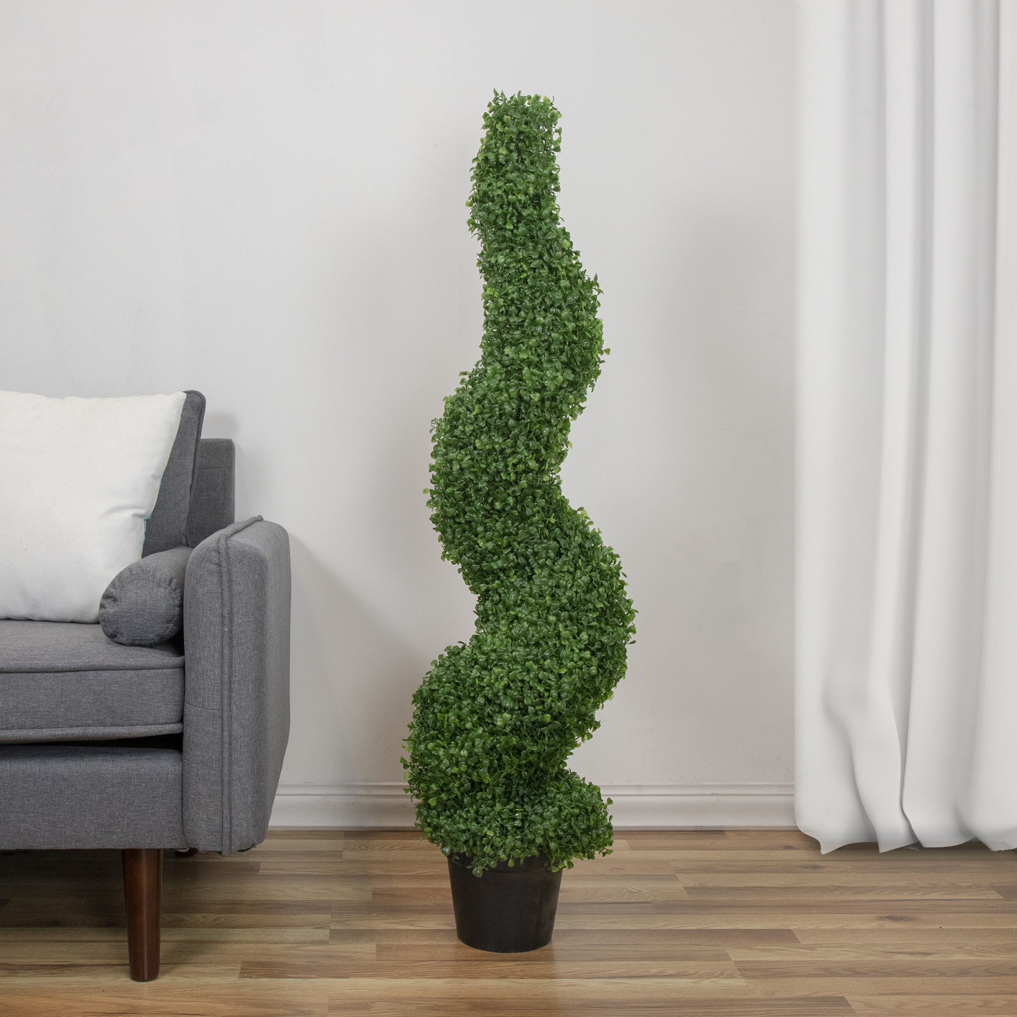 48" Two Tone Green Artificial Spiral Boxwood Topiary Potted Tree ...