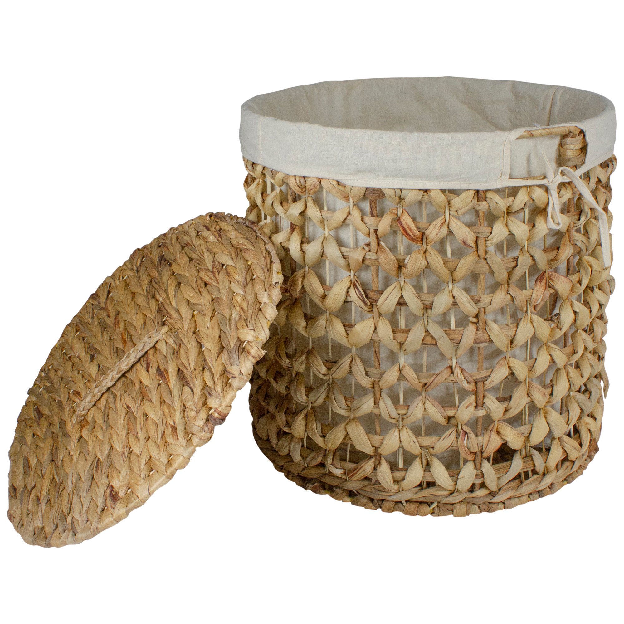 16" Natural Woven Laundry Hamper Basket with Cotton Liner & Lid ...
