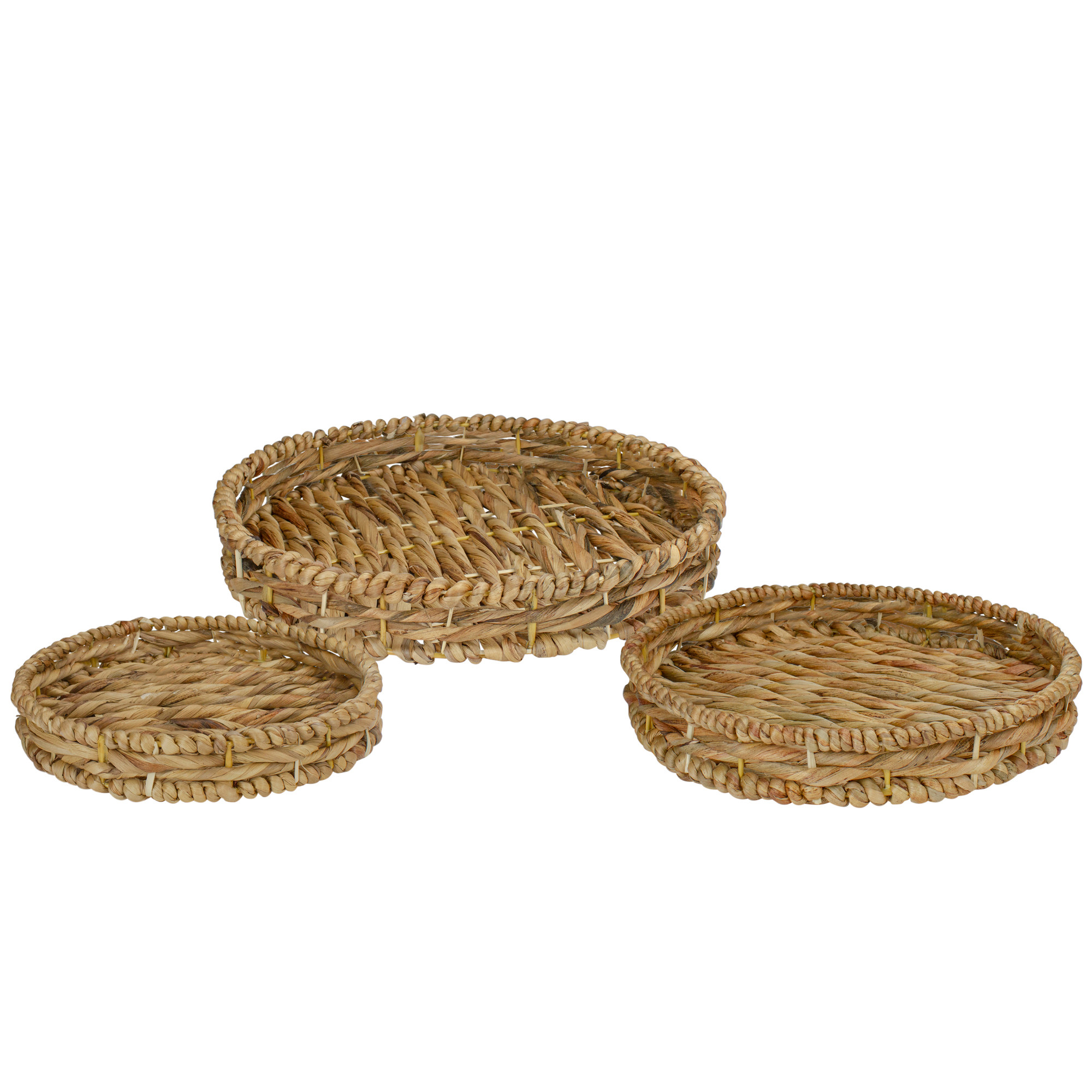Set of 3 Round Natural Woven Water Hyacinth Serving Trays 16 ...