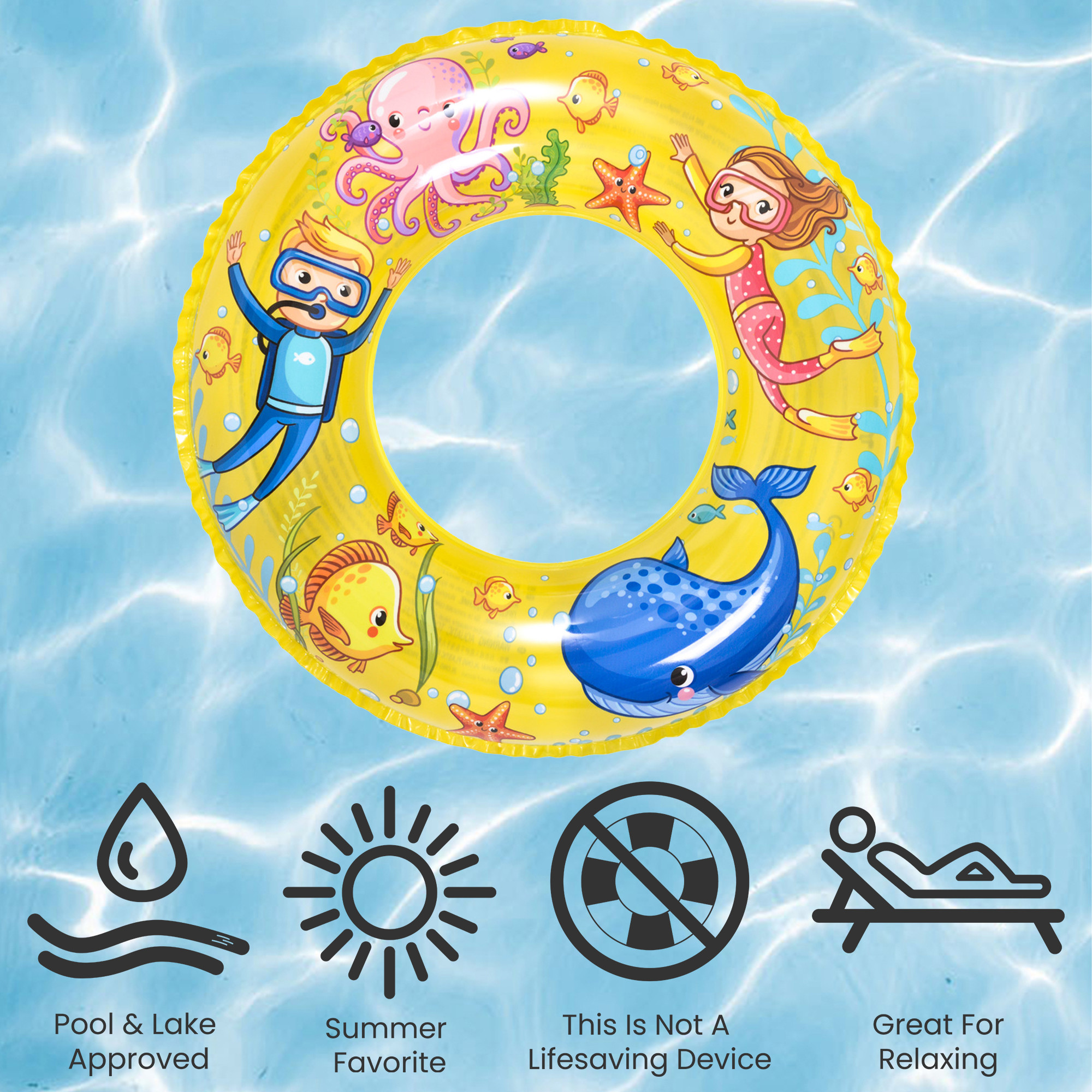 24" Yellow Inflatable Snorkeler & Sea Animal Inner Tube Children's Pool ...