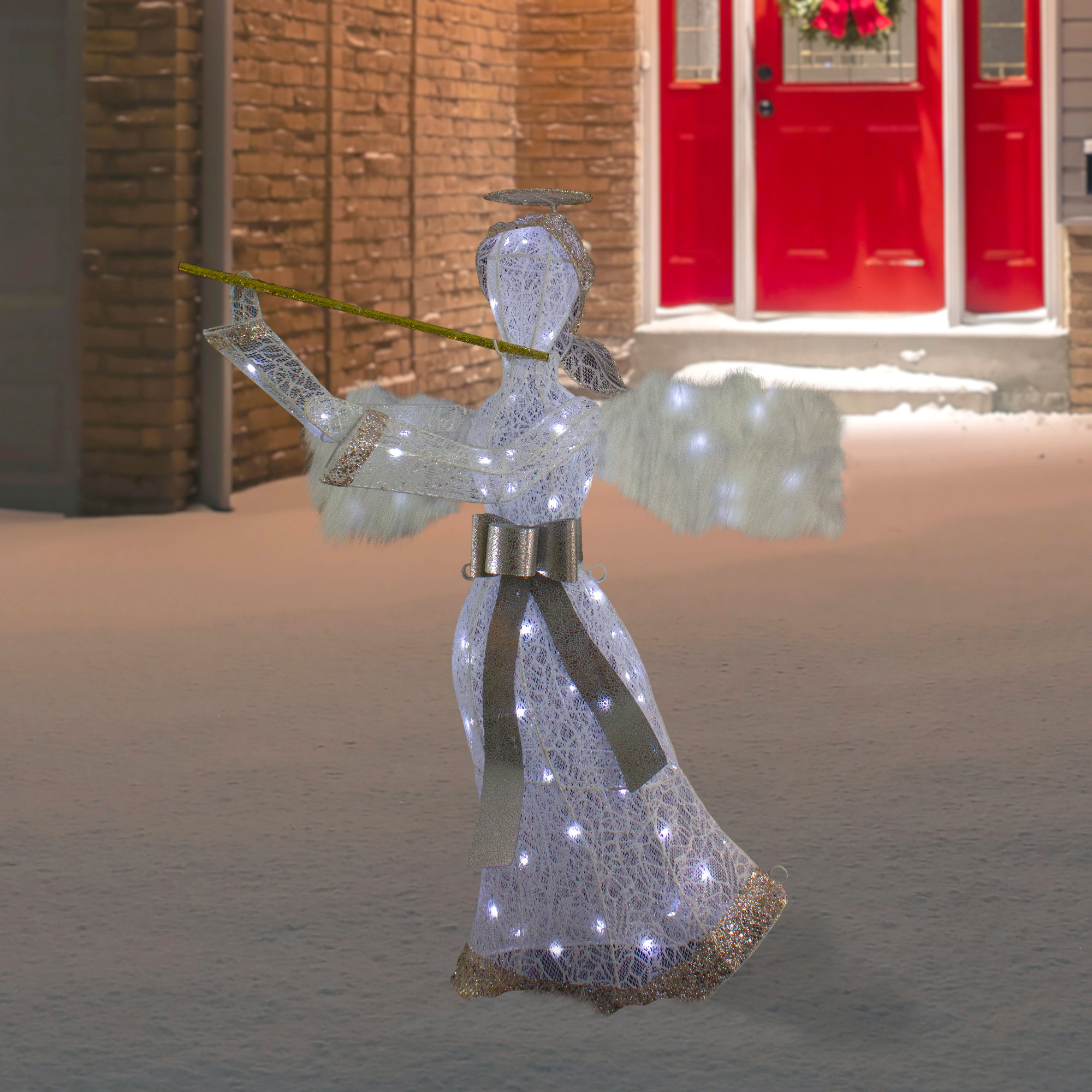 36" LED Lighted Lace Angel with Flute Outdoor Christmas Decoration ...