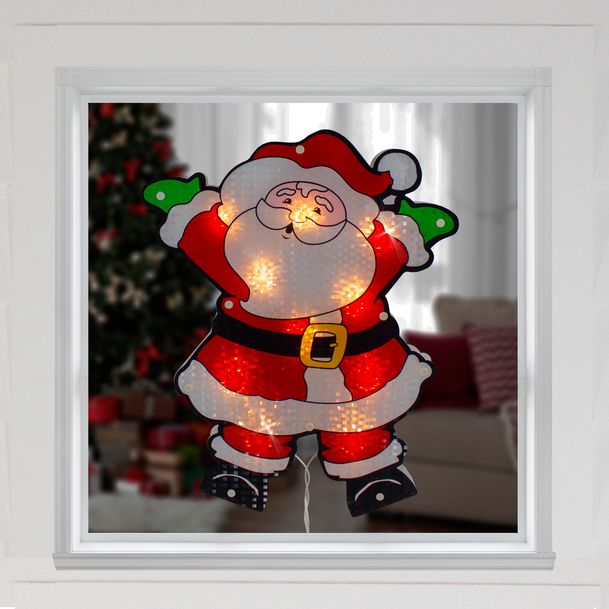 16.25" Lighted Holographic Santa Claus Christmas Window Silhouette ...