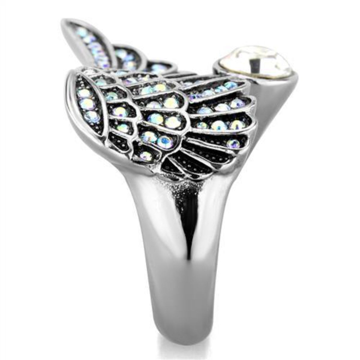 Stainless Steel Women's Wing Shaped Ring with Clear Crystals - Size 8 ...