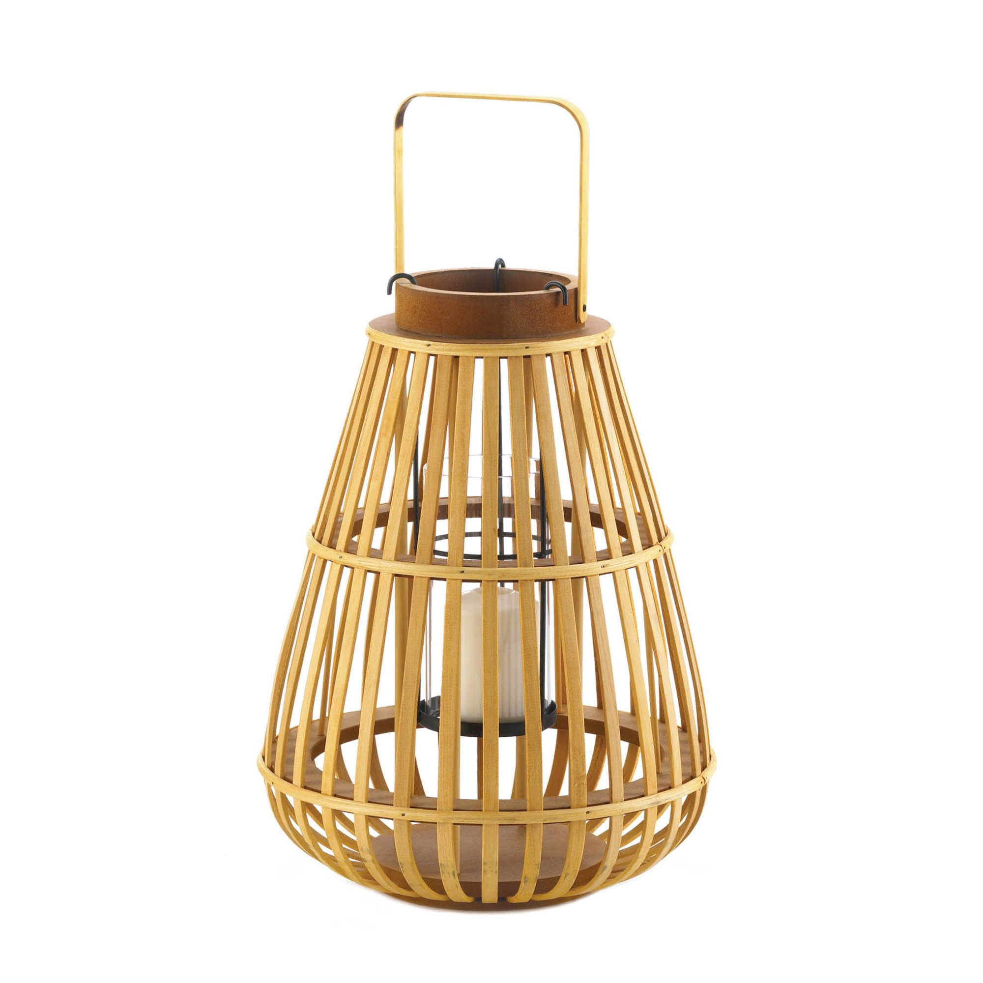 Slatted Candle Lantern with Handle - 28" - Brown | Christmas Central
