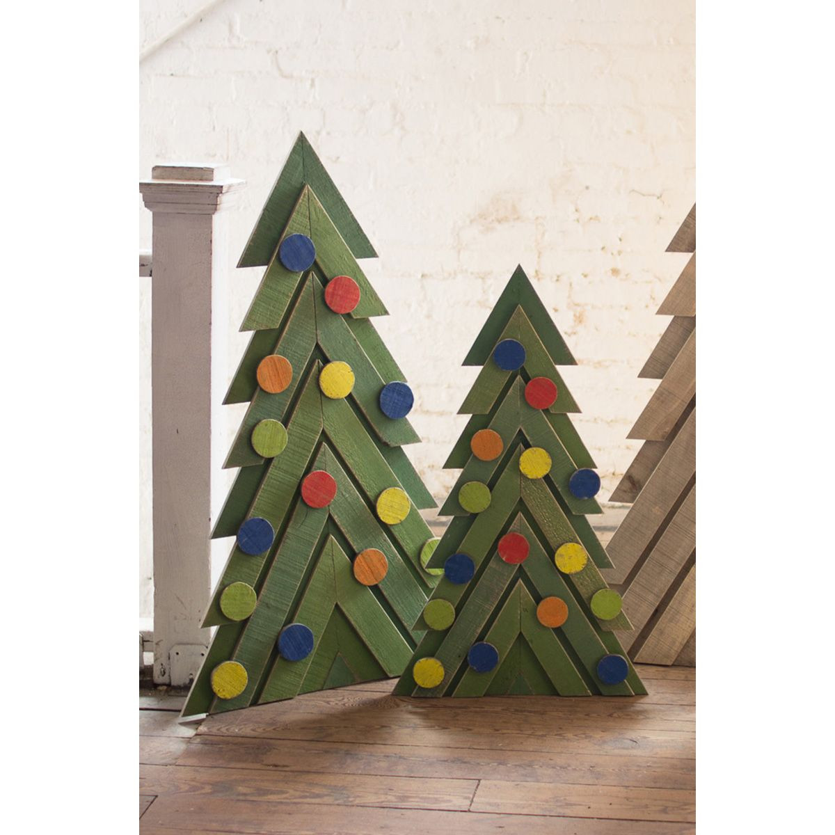 Set of 2 Festive Green Wooden Christmas Trees | Christmas Central