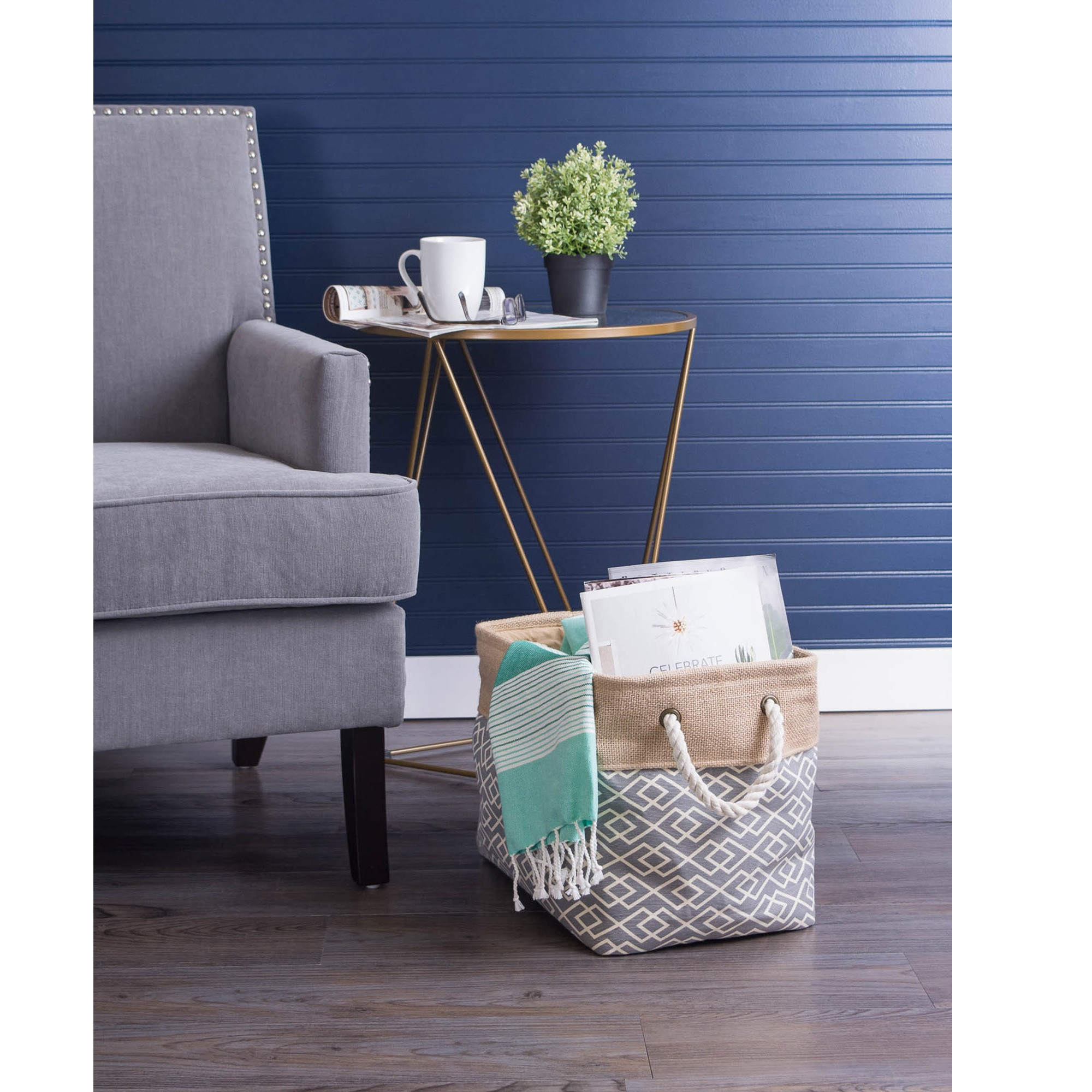 16" Gray & Beige Square Cube Paper Storage Bin | Christmas Central