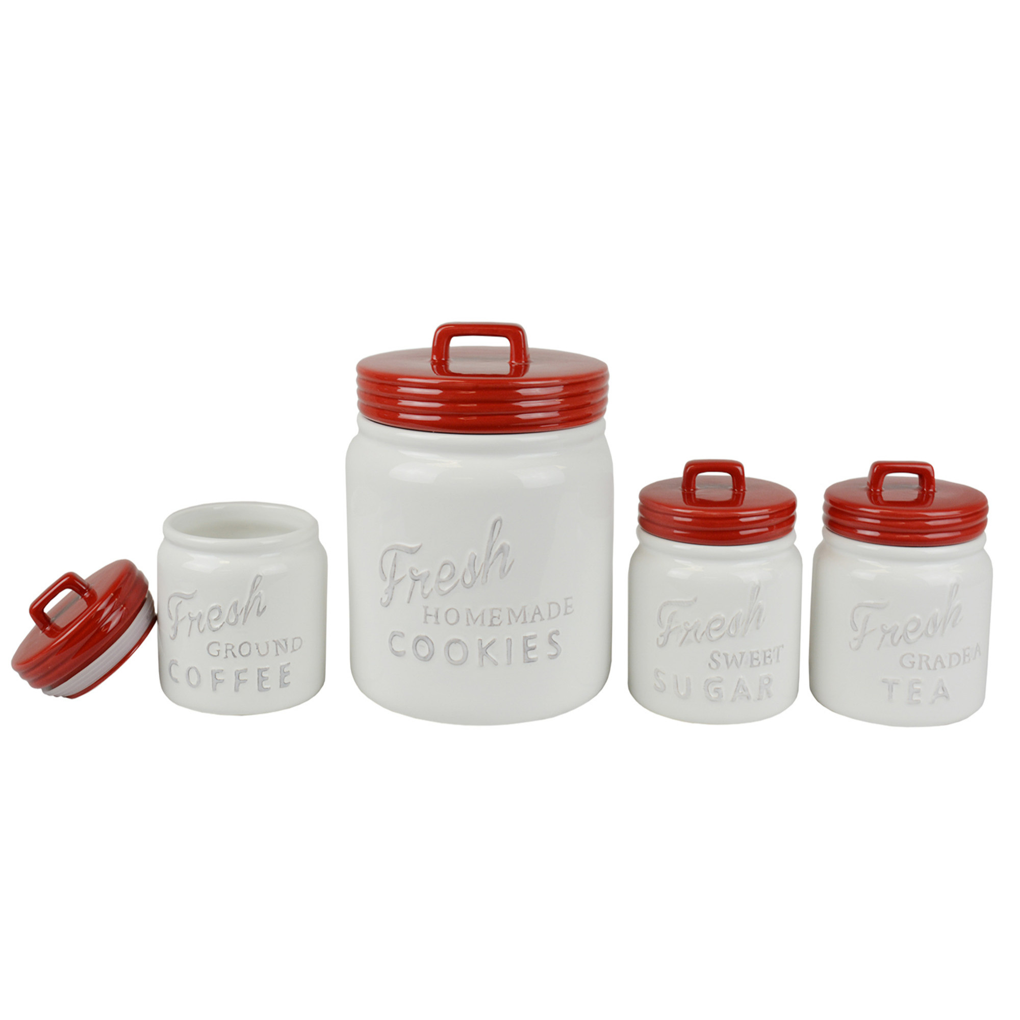 Set of 3 Classic Red Ceramic Jar Canisters | Christmas Central