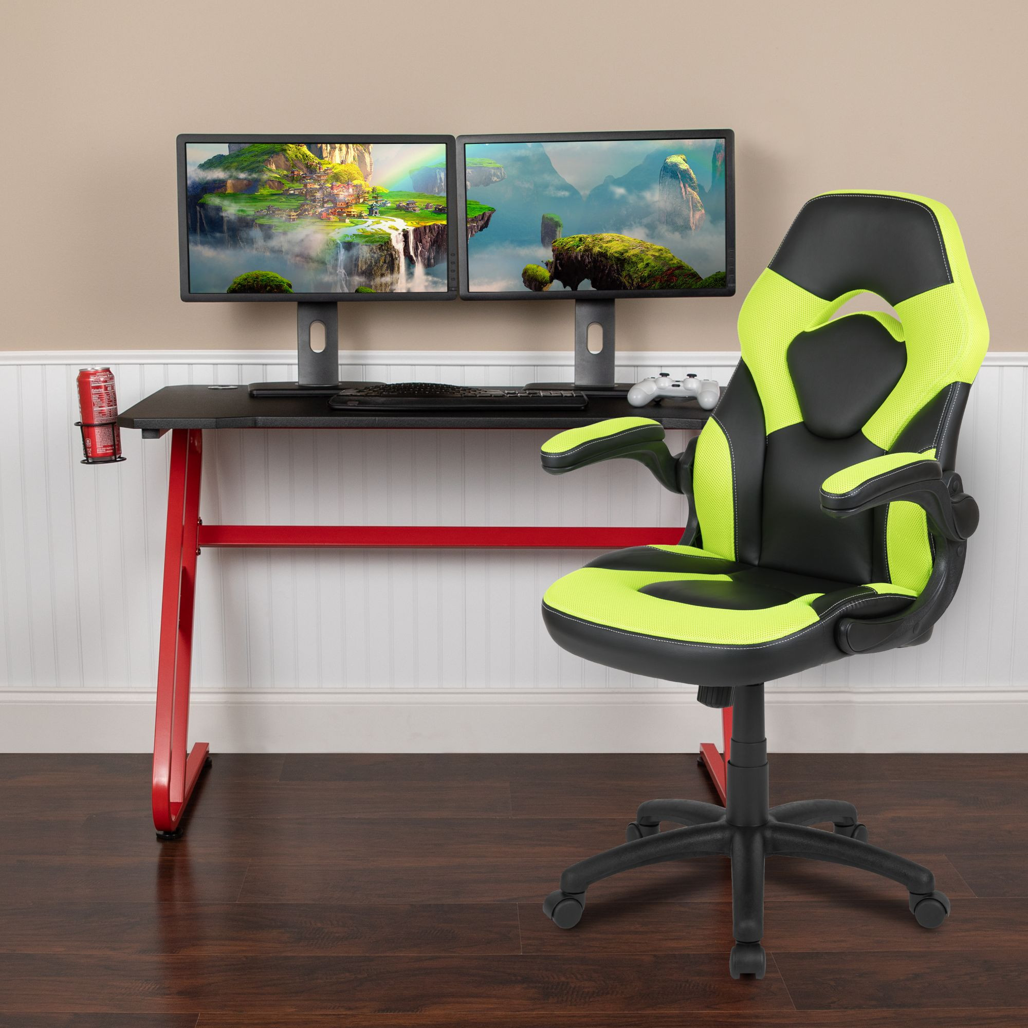 51.5" Red & Green Racing Gaming Desk with Reclining Chair | Christmas ...
