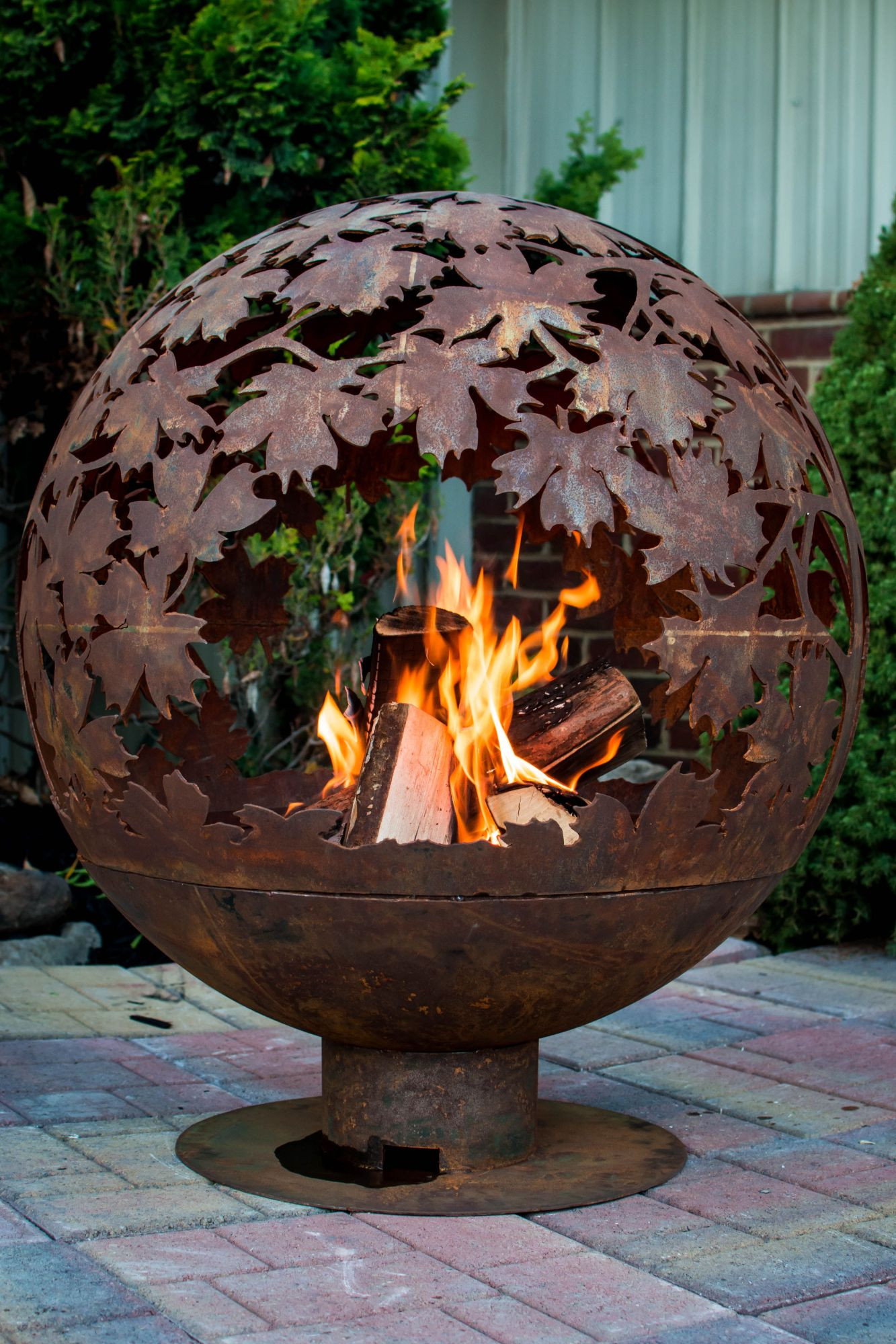 36" Brown Rustic Finish Extra Large Leaf Outdoor Fire Sphere ...