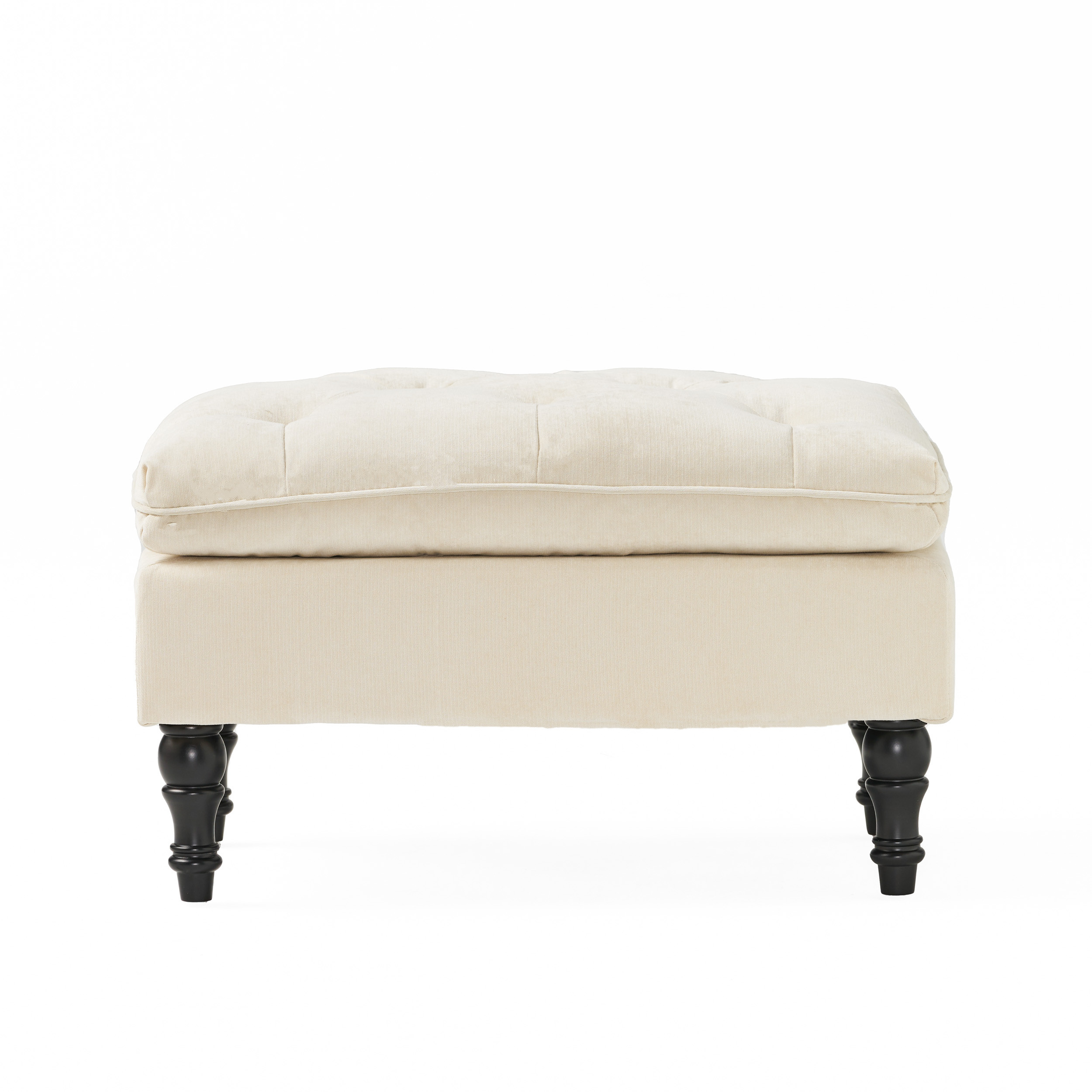 28.4" Cream White & Brown Diamond Tufted Rectangular Ottoman ...
