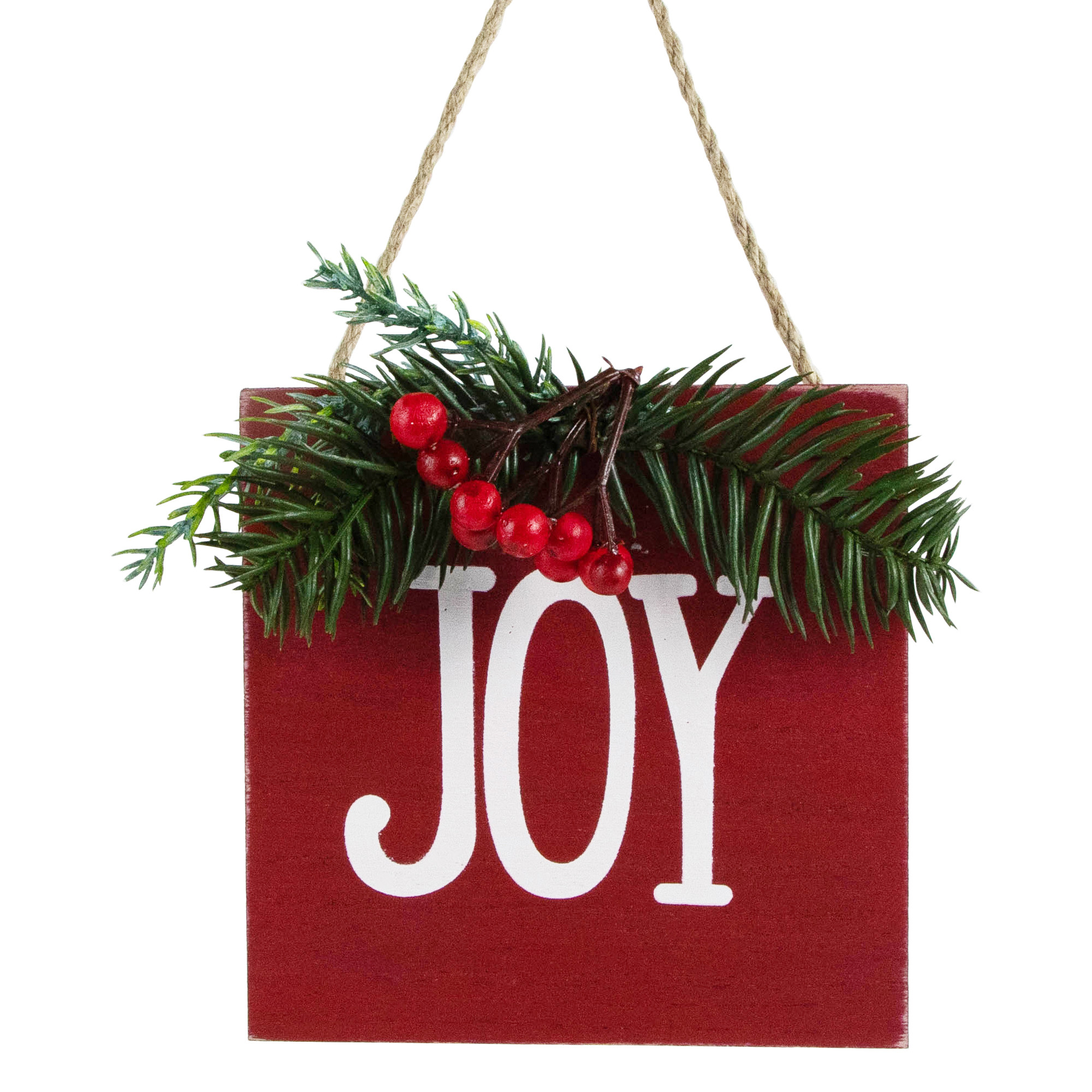 7" Hanging "JOY" Christmas Wall Decor with Pine & Berries | Christmas ...