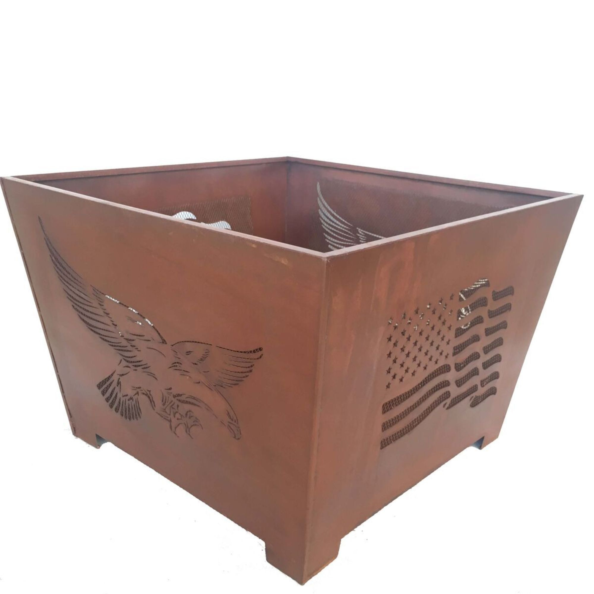 24" Brown Rustic Finish American Flag & Eagle Square Outdoor Fire ...