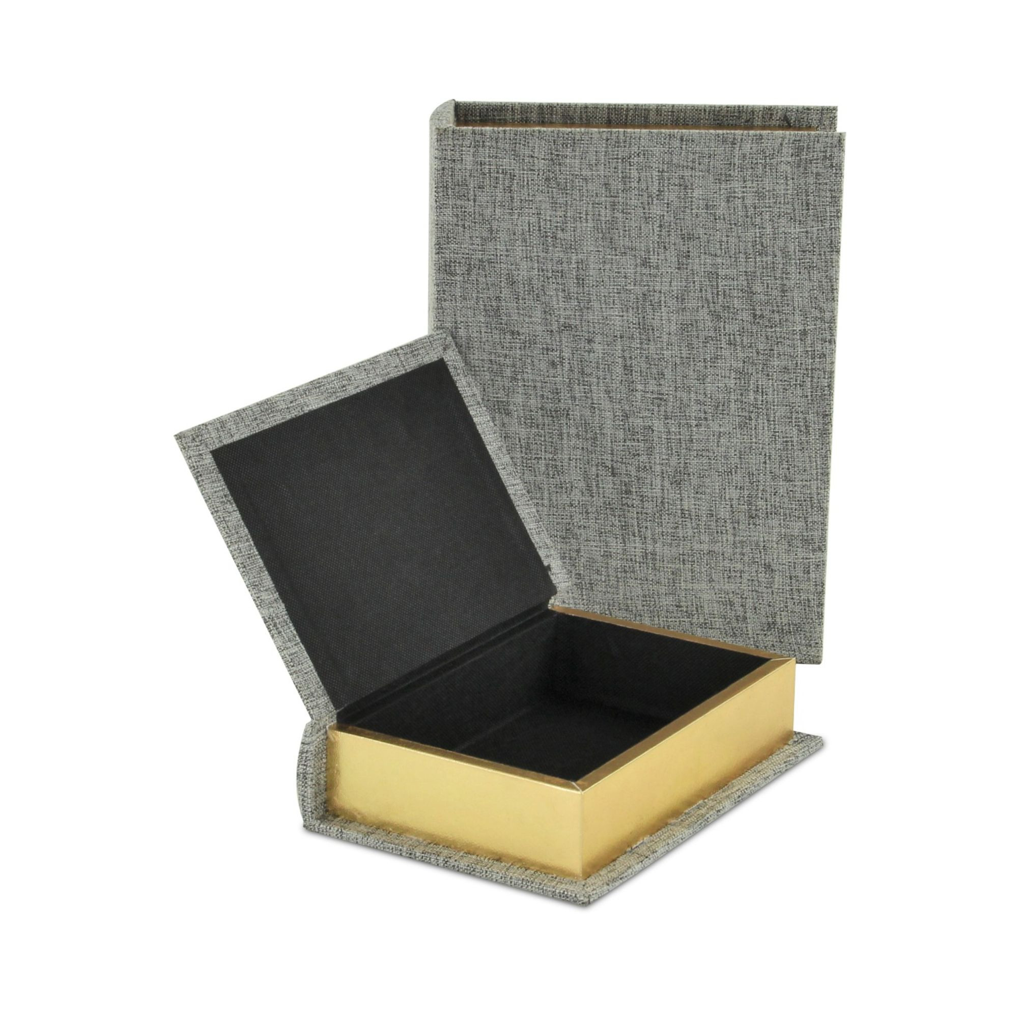 Set of 2 Gray & Gold Handmade Rectangular Linen Book Boxes 11 ...