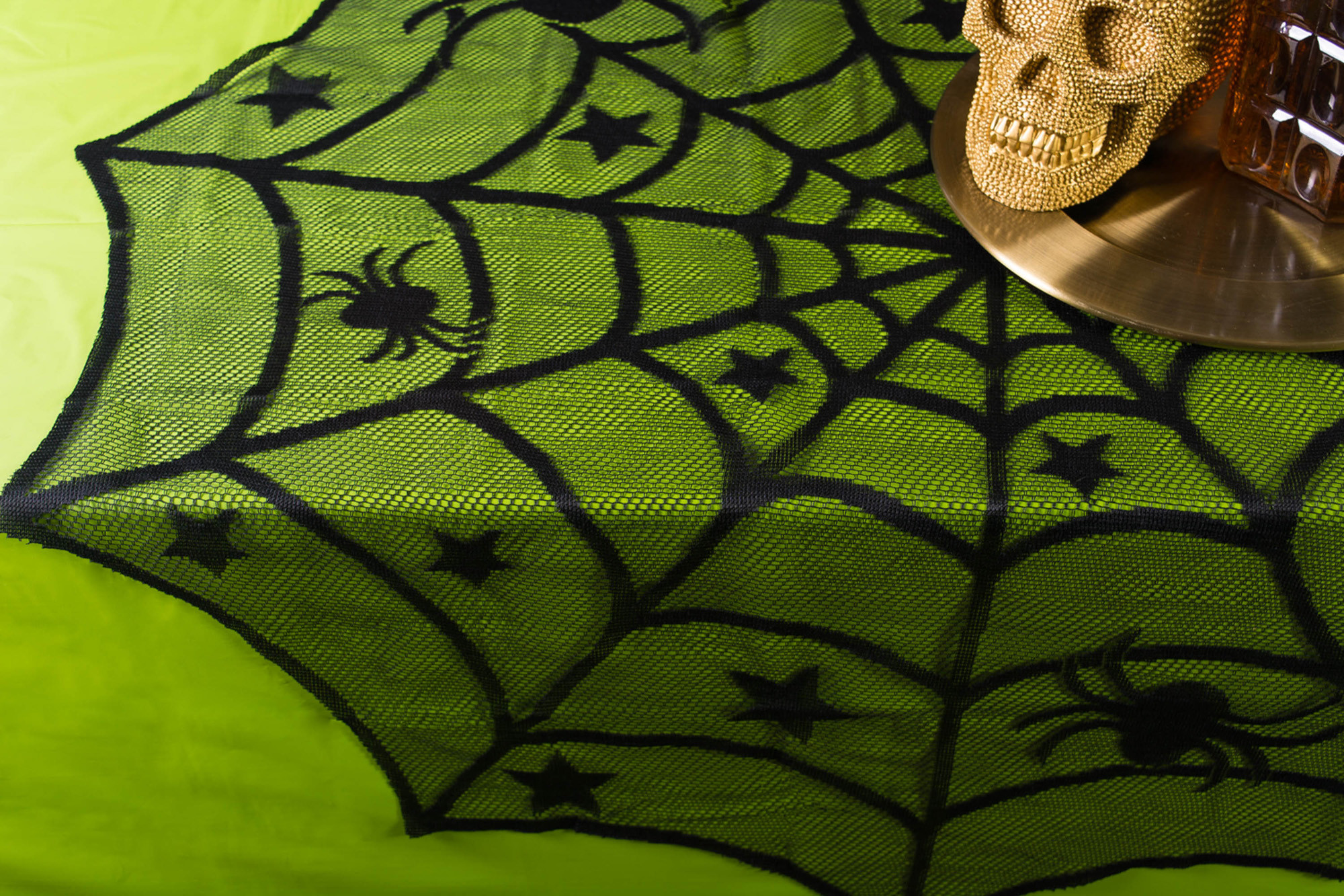 40" Black Sheer Spider Web Halloween Table Mat | Christmas Central