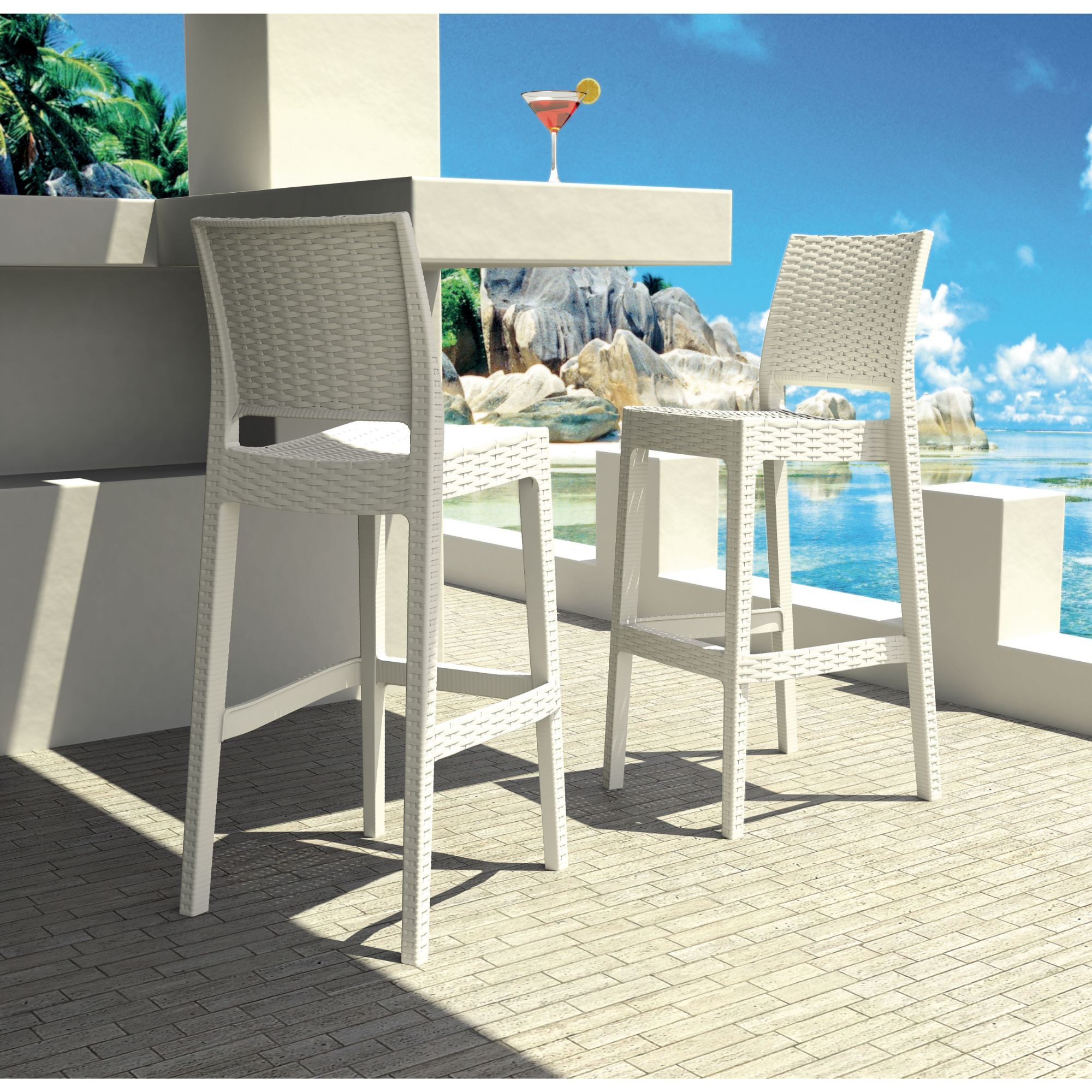 42.5" White Wickerlook Patio Bar Stool | Christmas Central