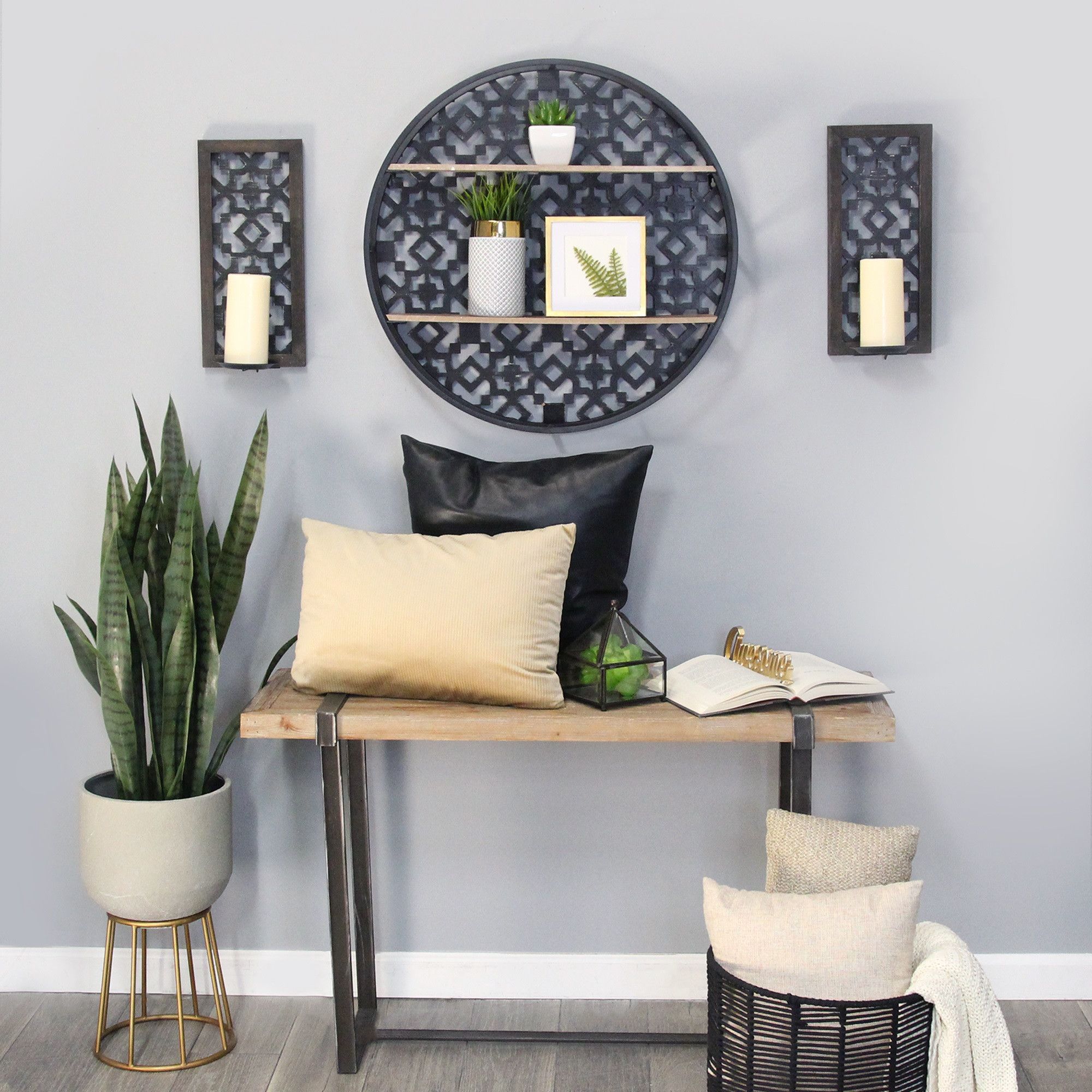 Set of 2 Boho Laser Cut Sconce Brown 15" | Christmas Central