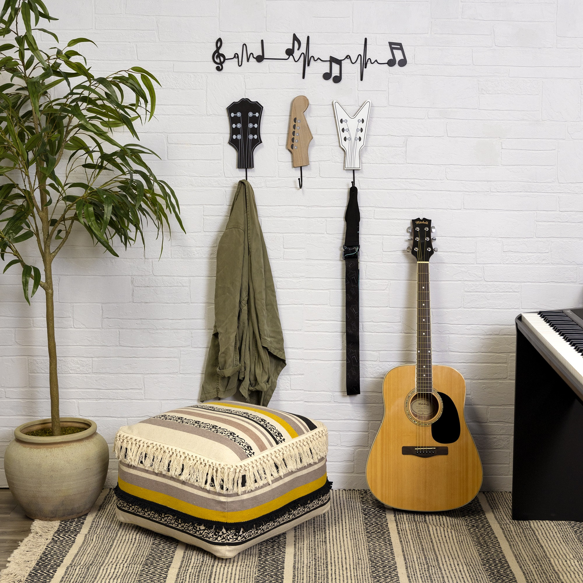 28" Black Musical Sound Wave with Notes Metal Wall Design | Christmas ...